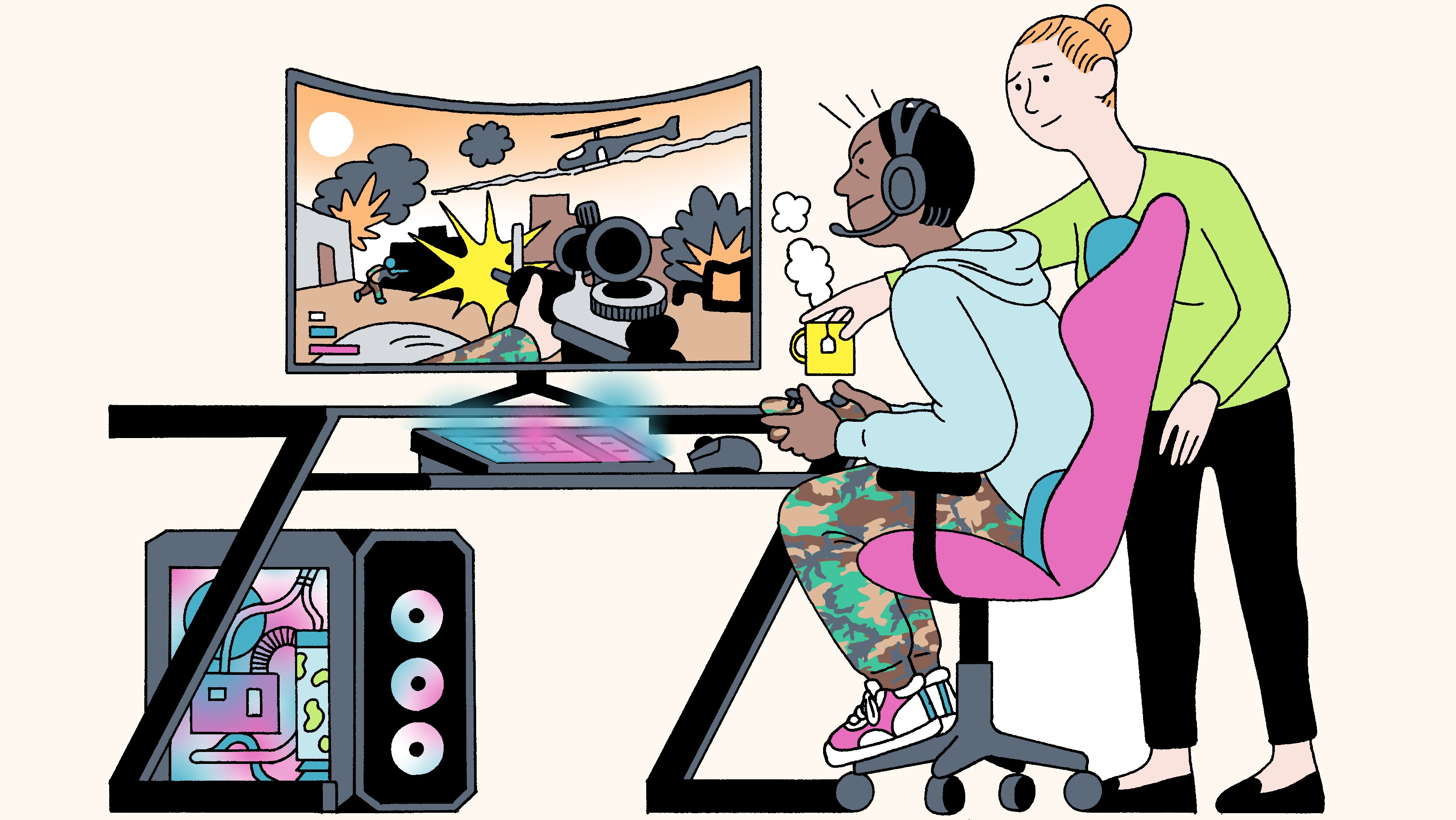 Playing Computer Games Cartoon