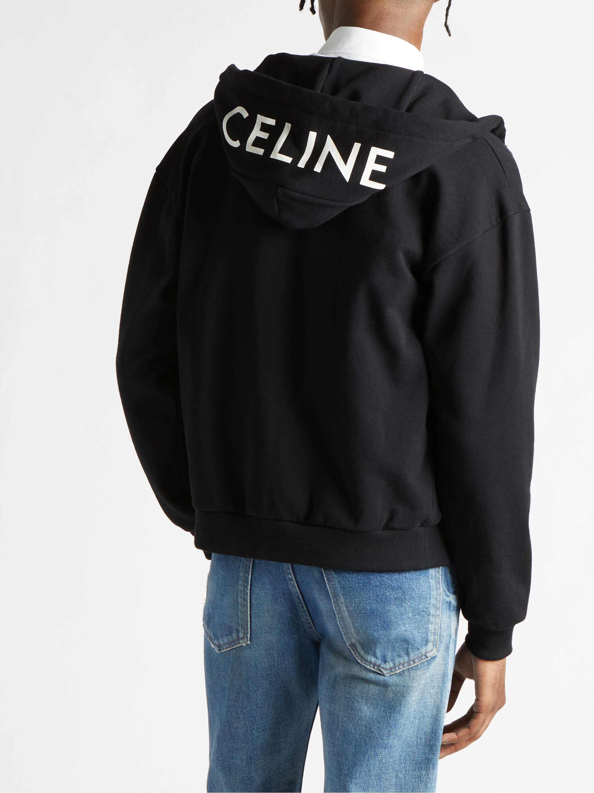 CELINE HOMME Logo-Print Cotton-Jersey Zip-Up Hoodie for Men | MR PORTER