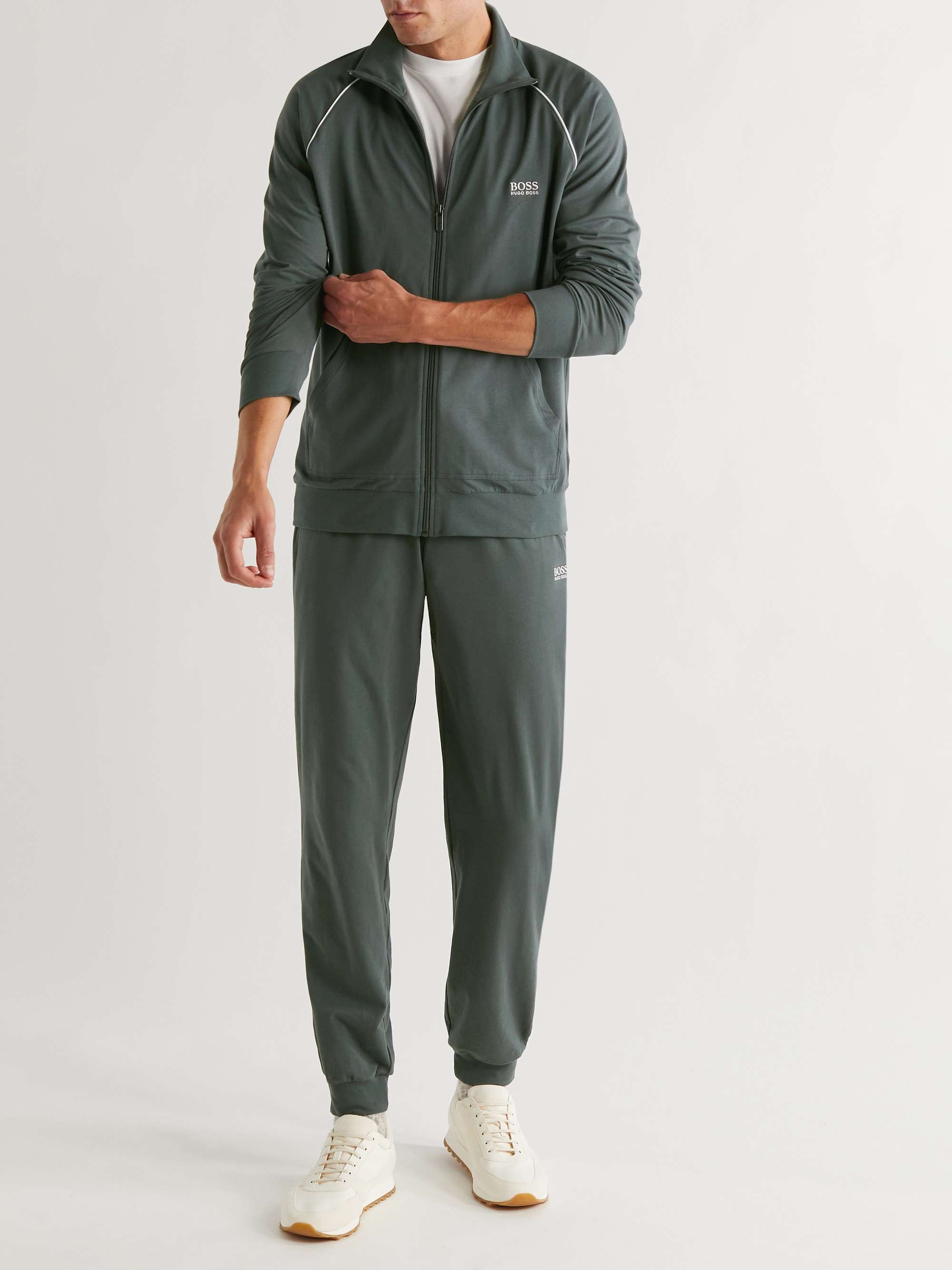 Mix & Match Tapered Logo-Embroidered Stretch-Cotton Jersey Track Pants ...