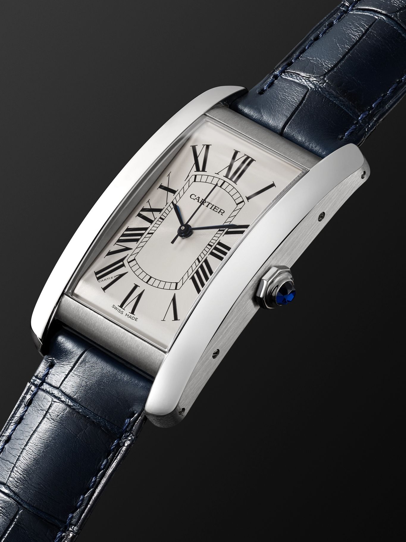 CARTIER Tank Américaine Automatic 45mm Steel and Alligator Watch, Ref ...