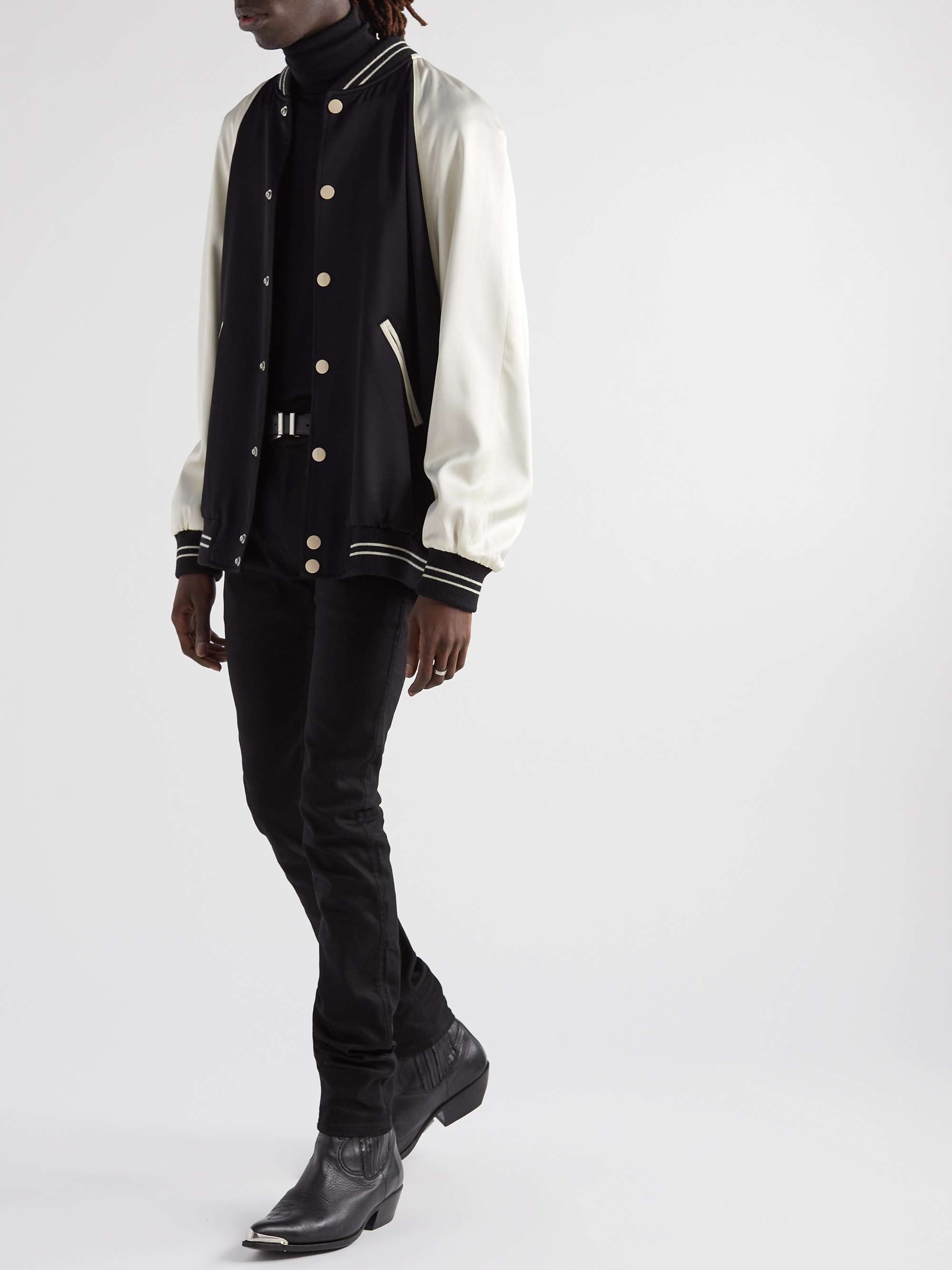 CELINE HOMME Teddy Oversized Embellished Embroidered Colour-Block Satin ...