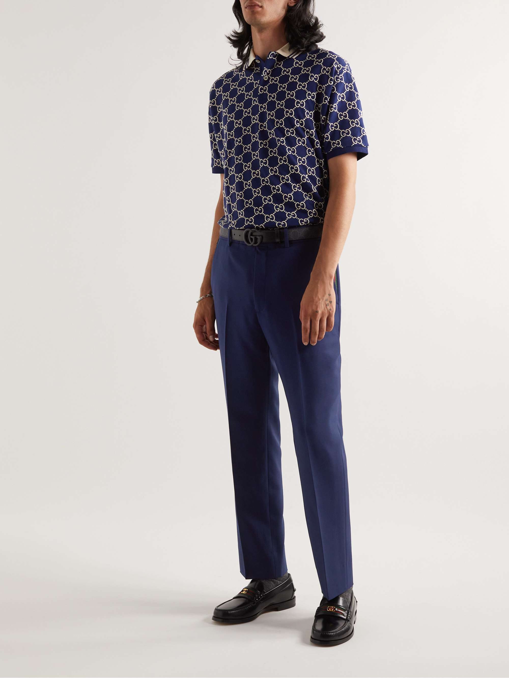 GUCCI Straight-Leg Logo-Appliquéd Webbing-Trimmed Wool and Mohair-Blend ...