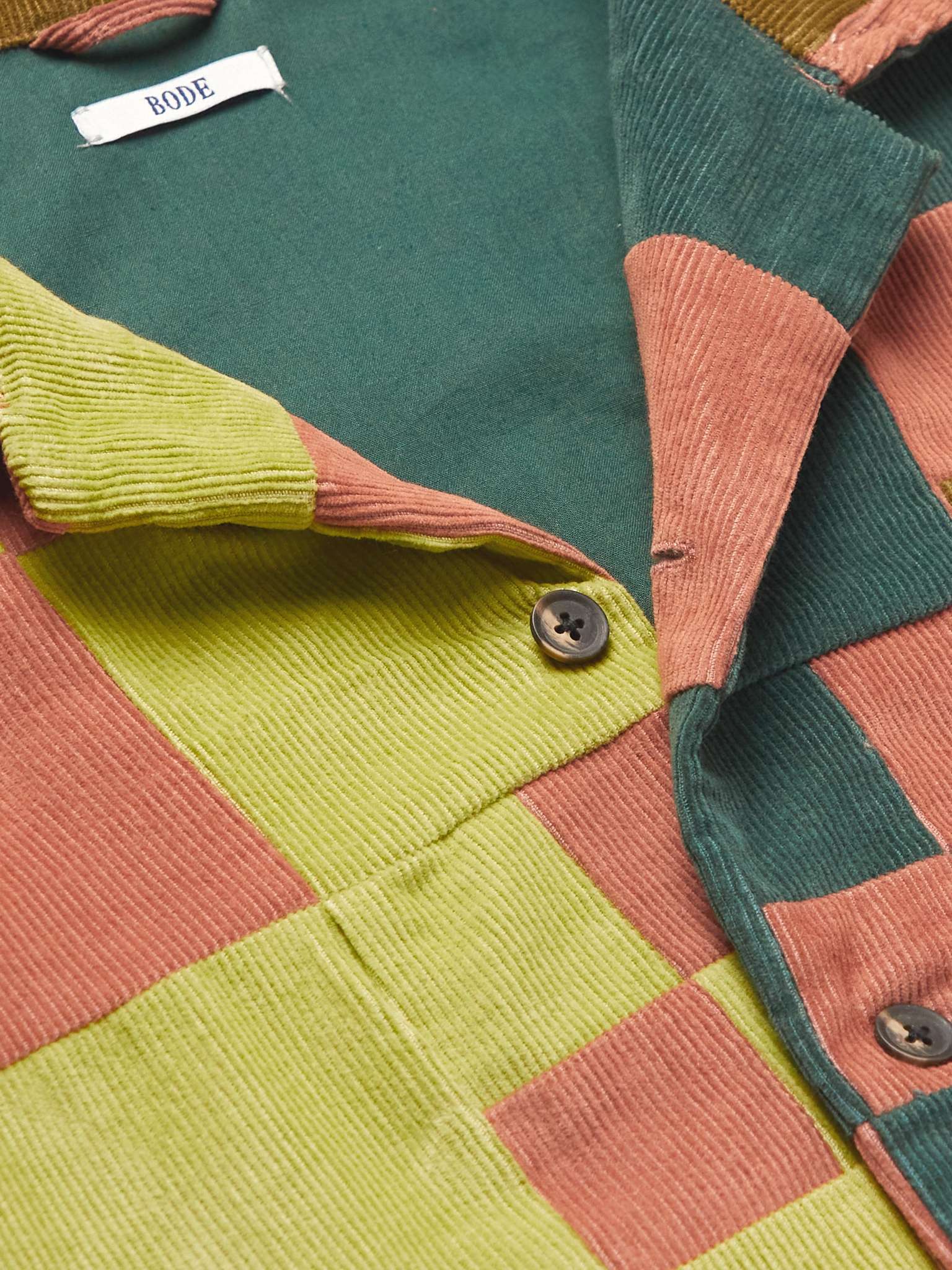 Green Camp-Collar Patchwork Cotton-Corduroy Overshirt | BODE | MR PORTER