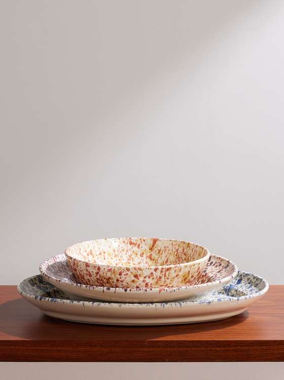 THE CONRAN SHOP Set of Three Paint-Splattered Ceramic Plates for Men ...