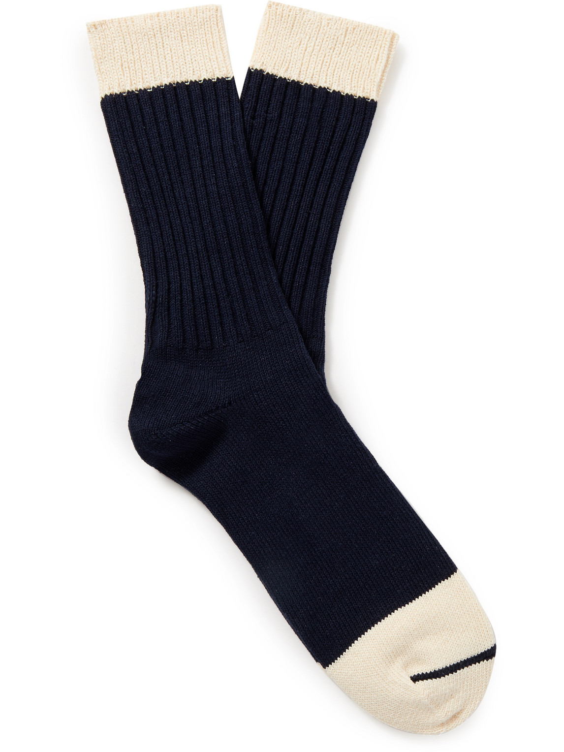 Mr P Two-tone Recycled Cotton-blend Socks In Blue | ModeSens