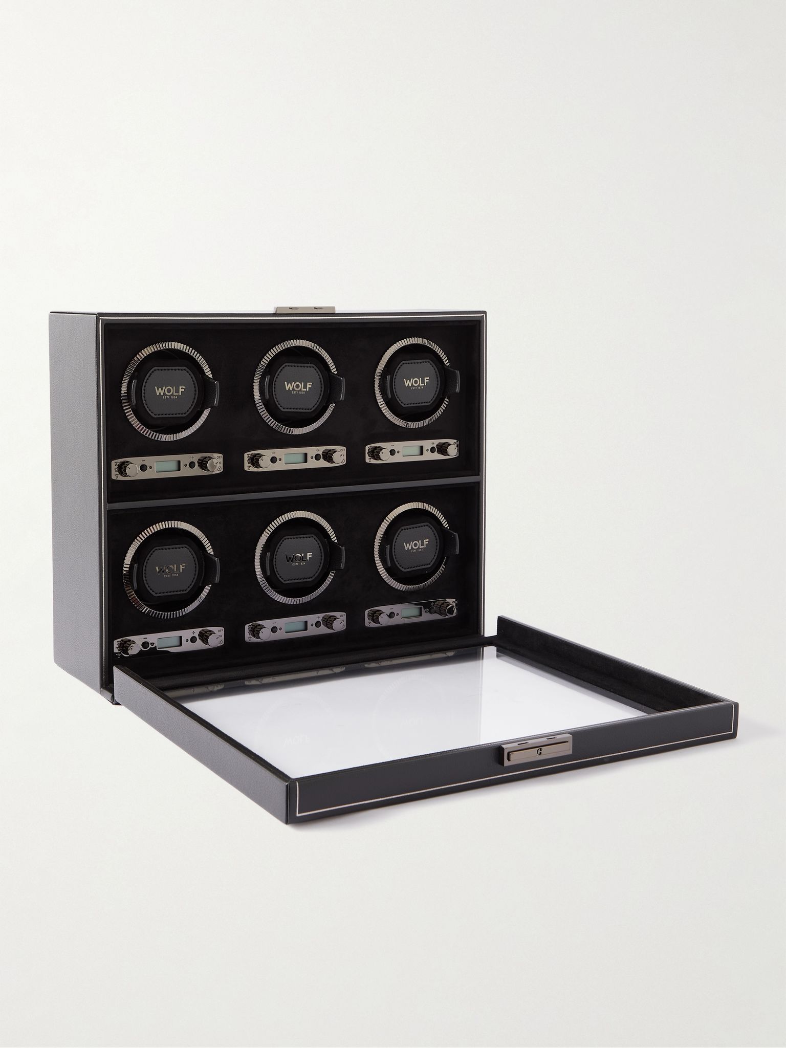 WOLF British Racing Pebble-Grain Vegan Leather Six-Piece Watch Winder ...