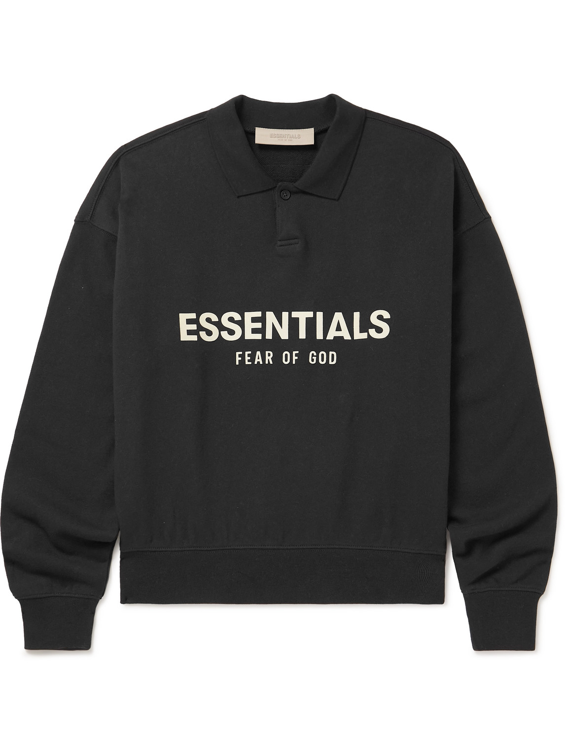 Essentials Logo-flocked Cotton-jersey Polo Shirt In Black | ModeSens