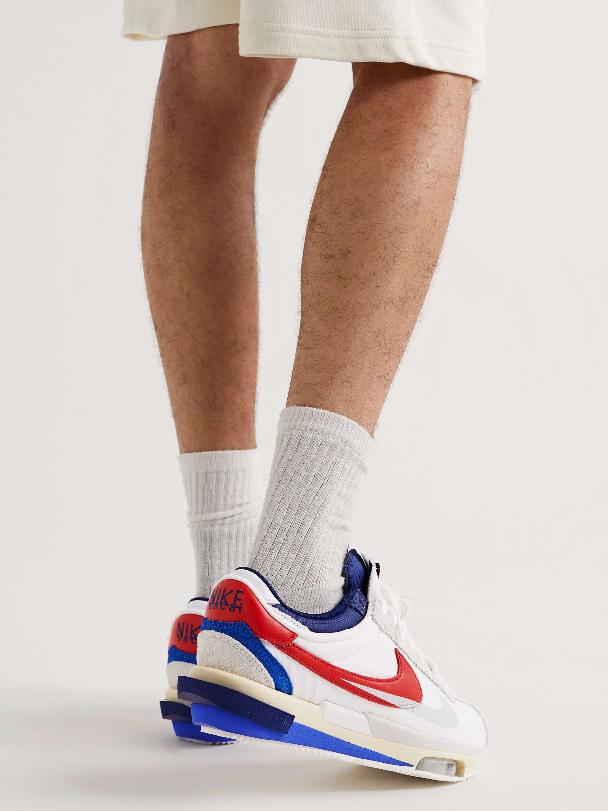NIKE + Sacai Zoom Cortez Mesh, Leather and Suede Sneakers for Men | MR ...