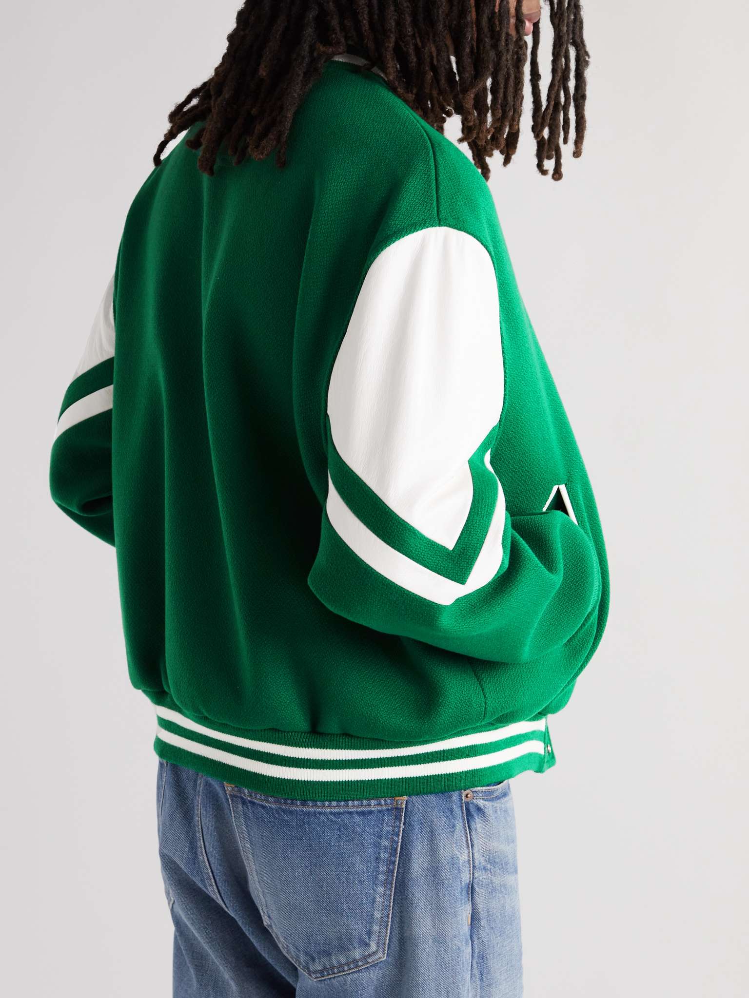 CELINE HOMME Teddy Appliquéd Virgin Wool-Blend and Leather Varsity ...