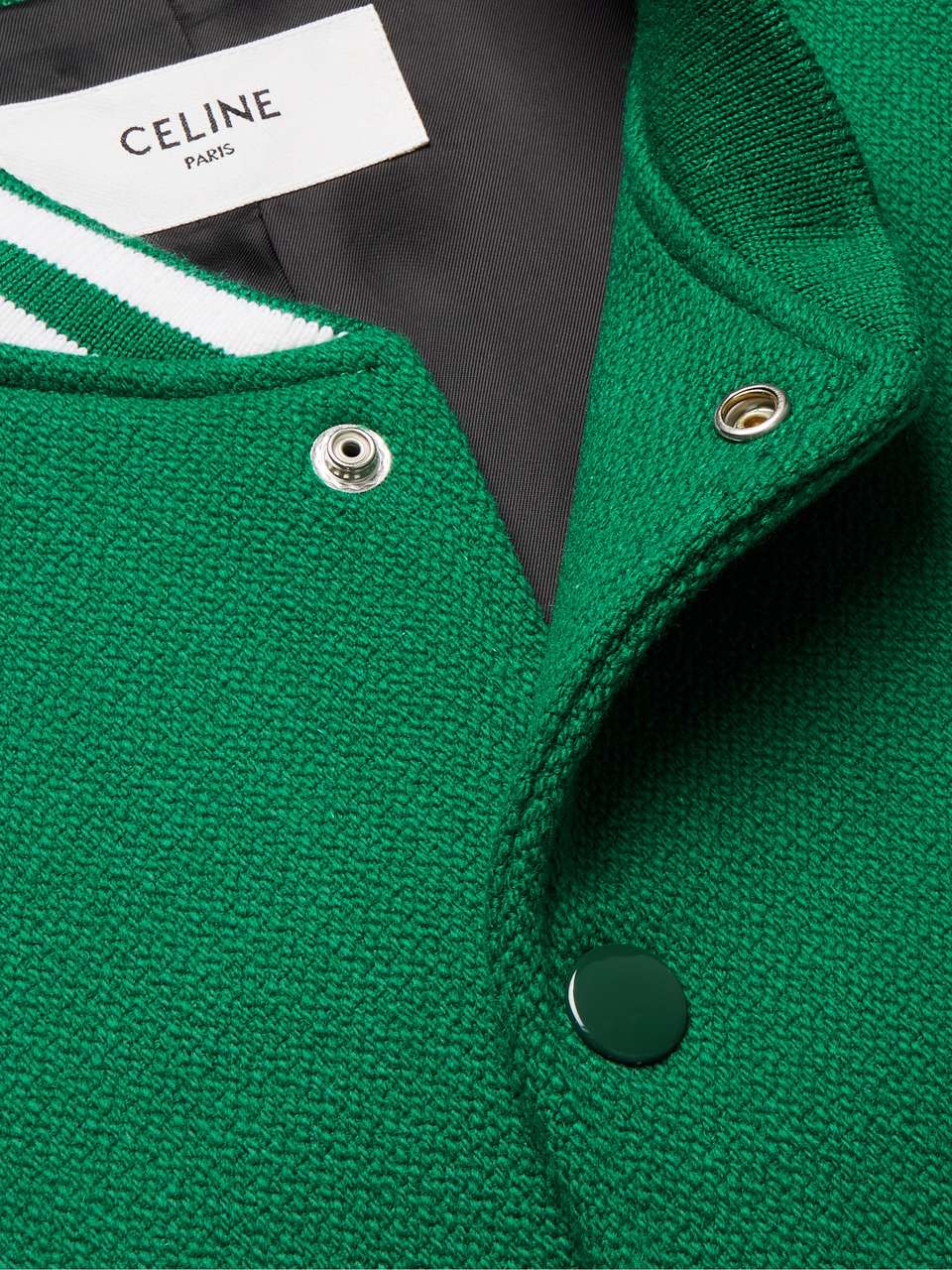 CELINE HOMME Teddy Appliquéd Virgin Wool-Blend and Leather Varsity ...