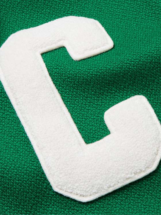 CELINE HOMME Teddy Appliquéd Virgin Wool-Blend and Leather Varsity ...