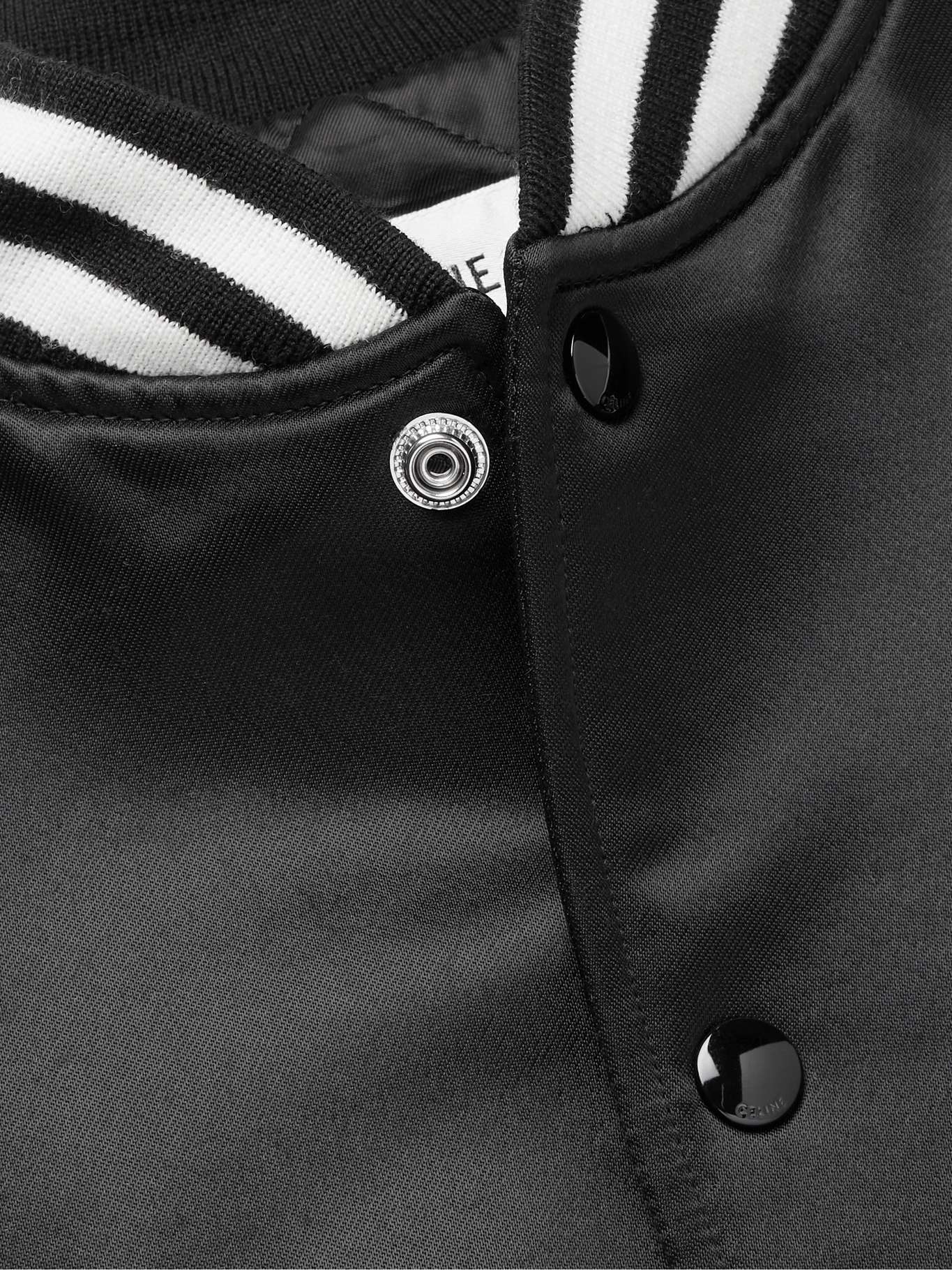 CELINE HOMME Teddy Logo-Appliquéd Satin Varsity Jacket for Men | MR PORTER