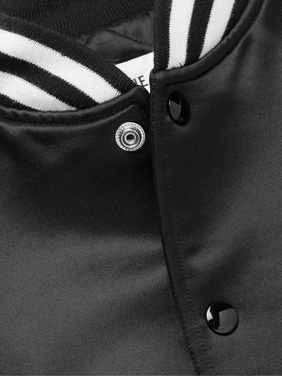 CELINE HOMME Teddy Logo-Appliquéd Satin Varsity Jacket for Men | MR PORTER