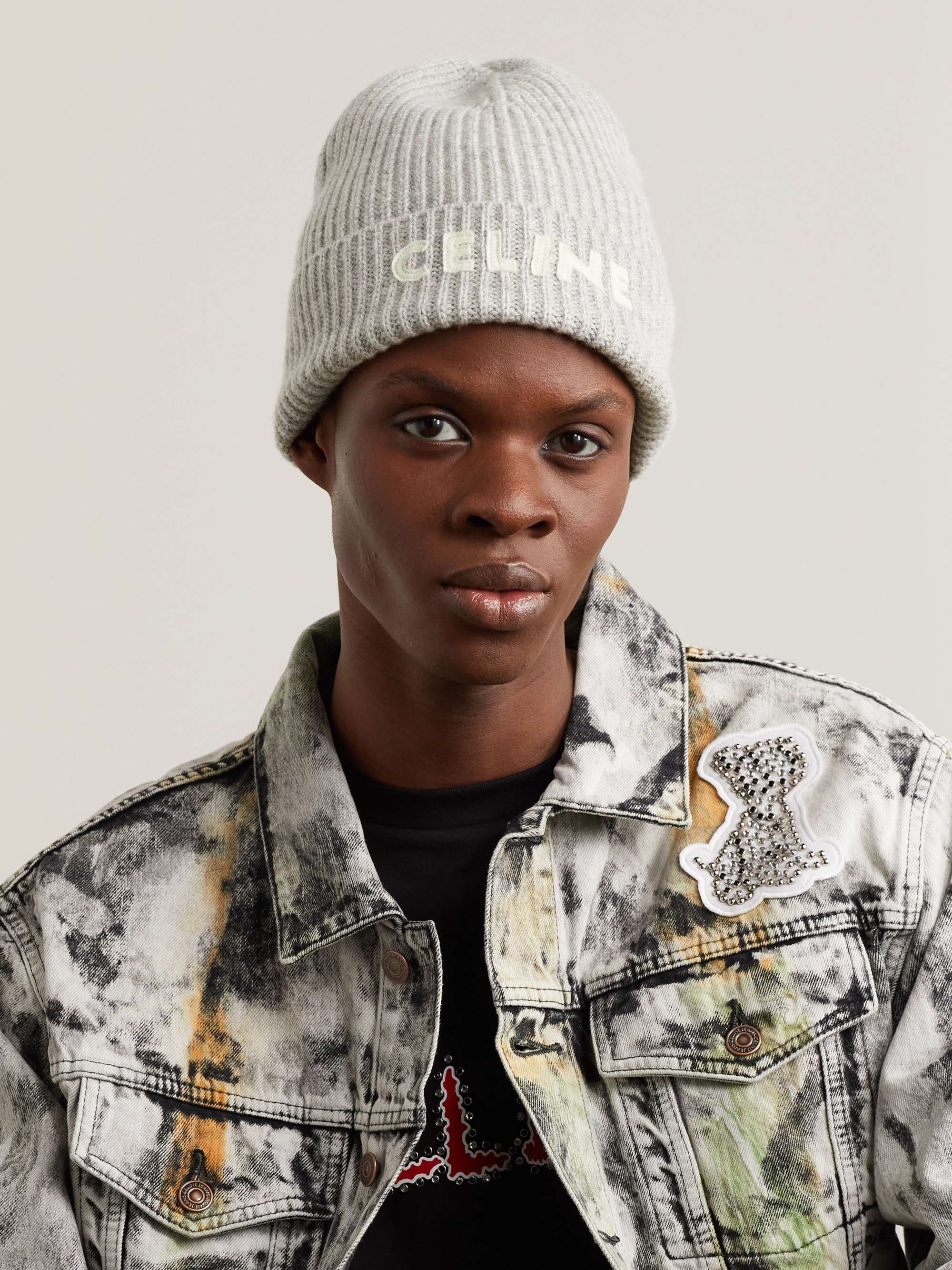 CELINE HOMME Logo-Embroidered Ribbed Wool Beanie for Men | MR PORTER