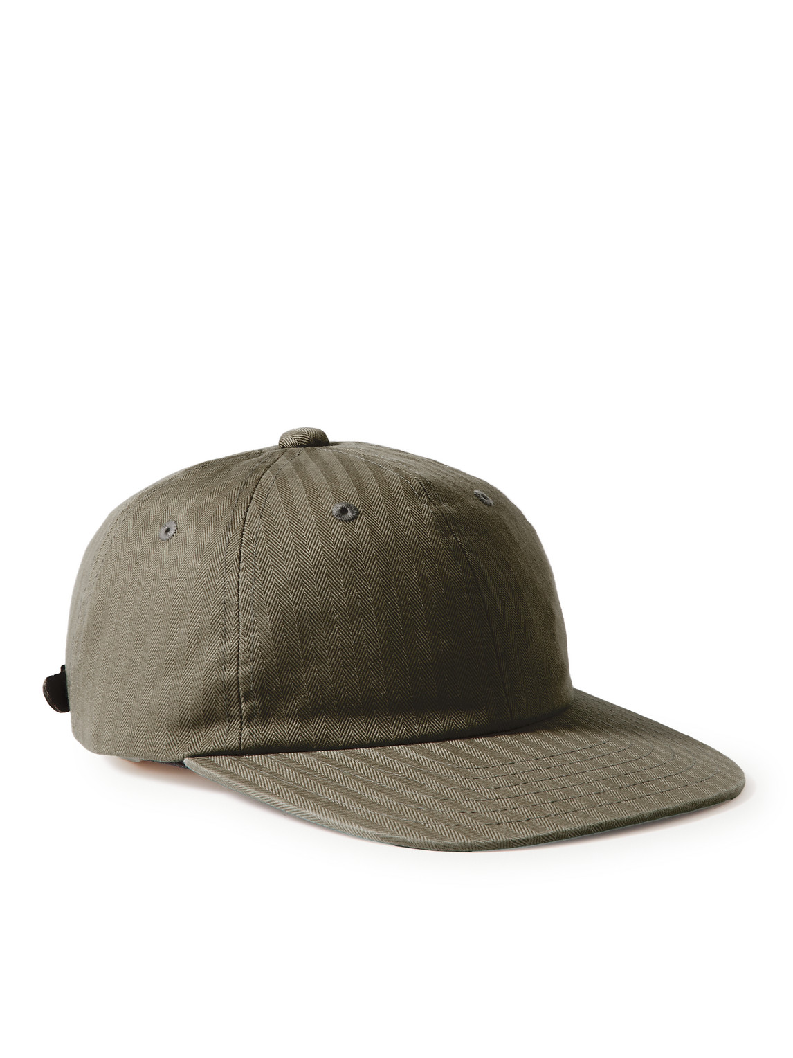 Beams Plus - Leather-Trimmed Herringbone Cotton Cap - Men - Green | The ...