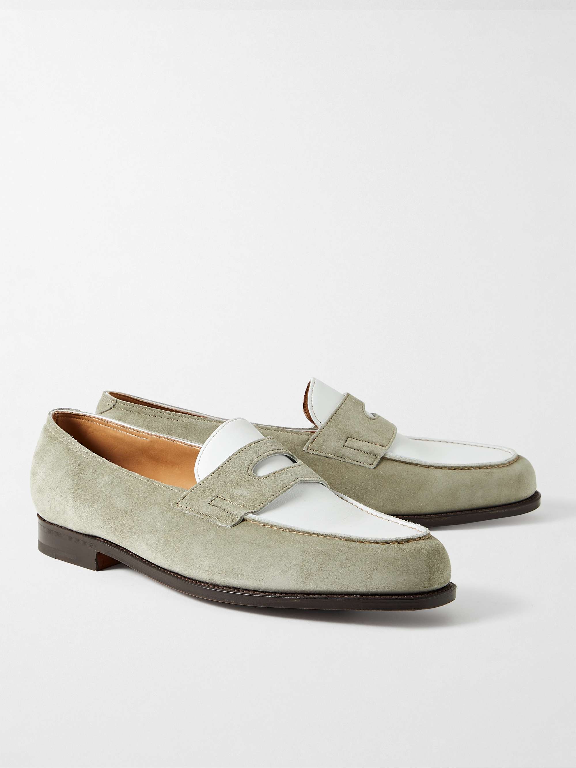 JOHN LOBB Lopez Leather and Suede Penny Loafers for Men | MR PORTER