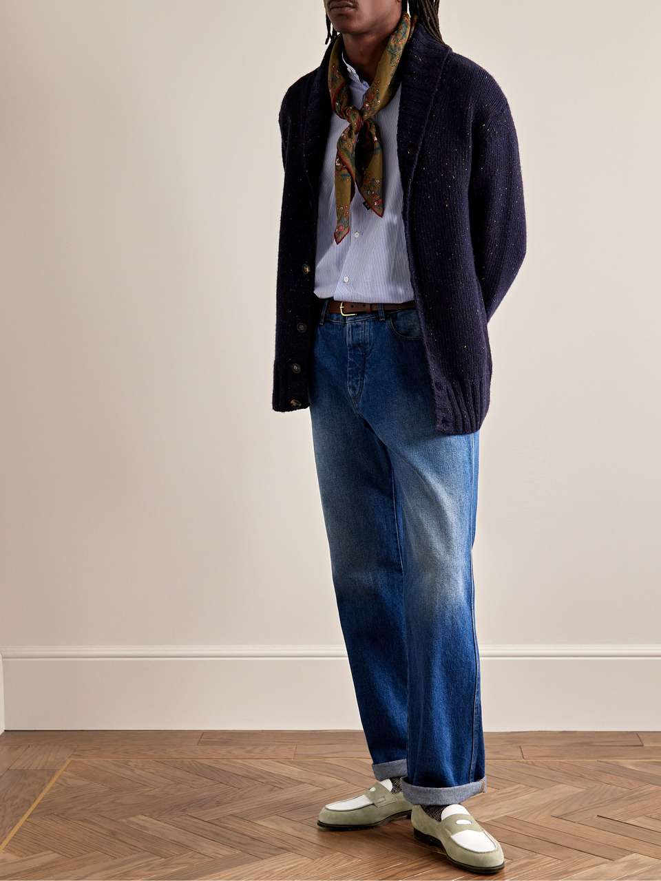 JOHN LOBB Lopez Leather and Suede Penny Loafers for Men | MR PORTER