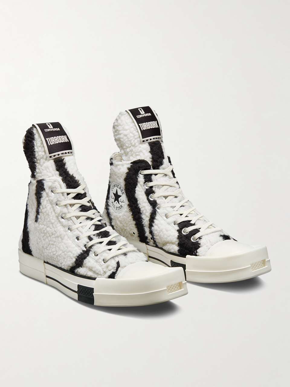 RICK OWENS + Converse TURBODRK Chuck 70 Zebra-Print Faux Shearling High ...
