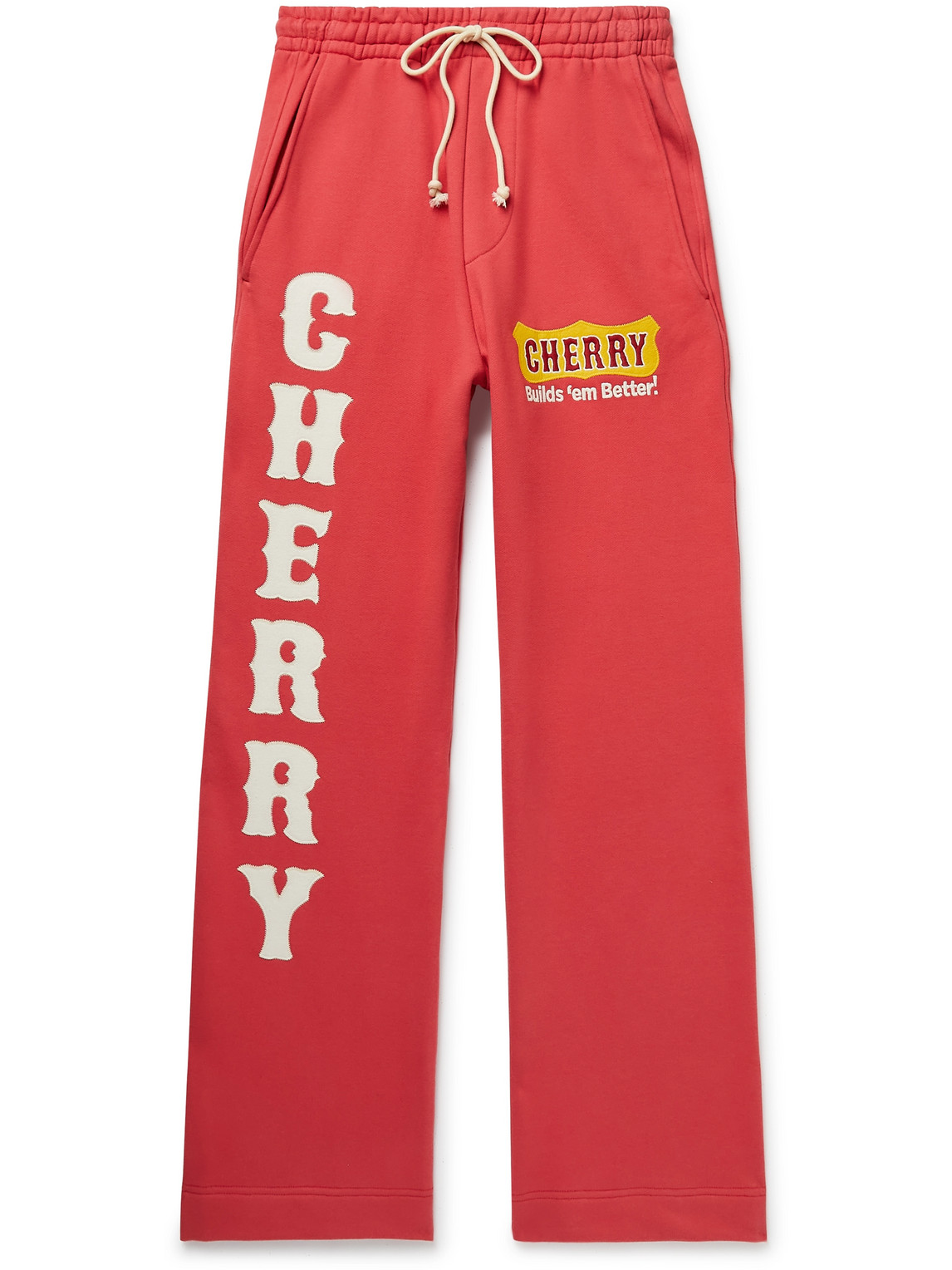 Cherry La Straight-leg Logo-appliquéd Cotton-jersey Sweatpants In Red ...