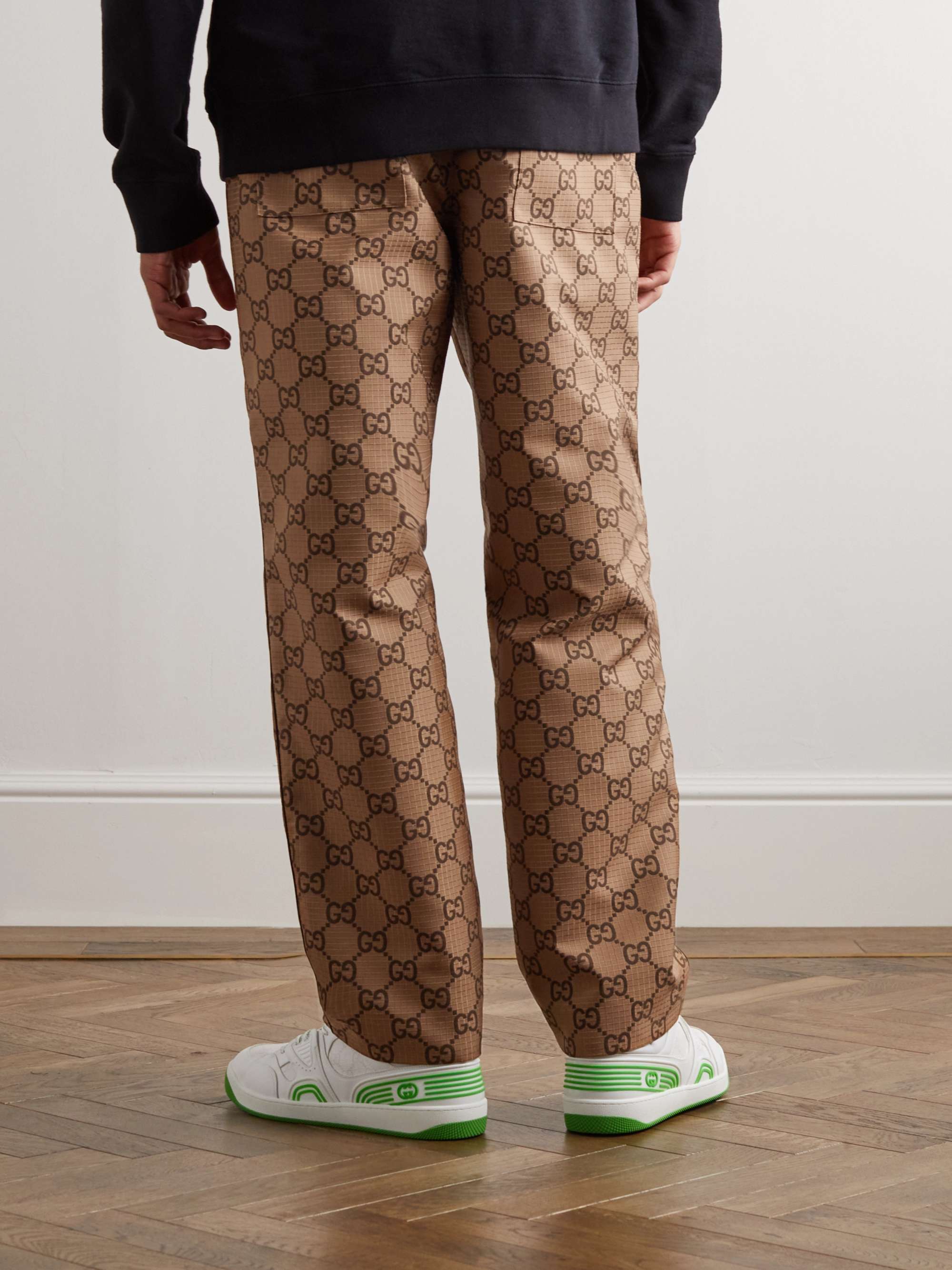 GUCCI Straight-Leg Monogrammed Textured-Crepe Trousers for Men | MR PORTER