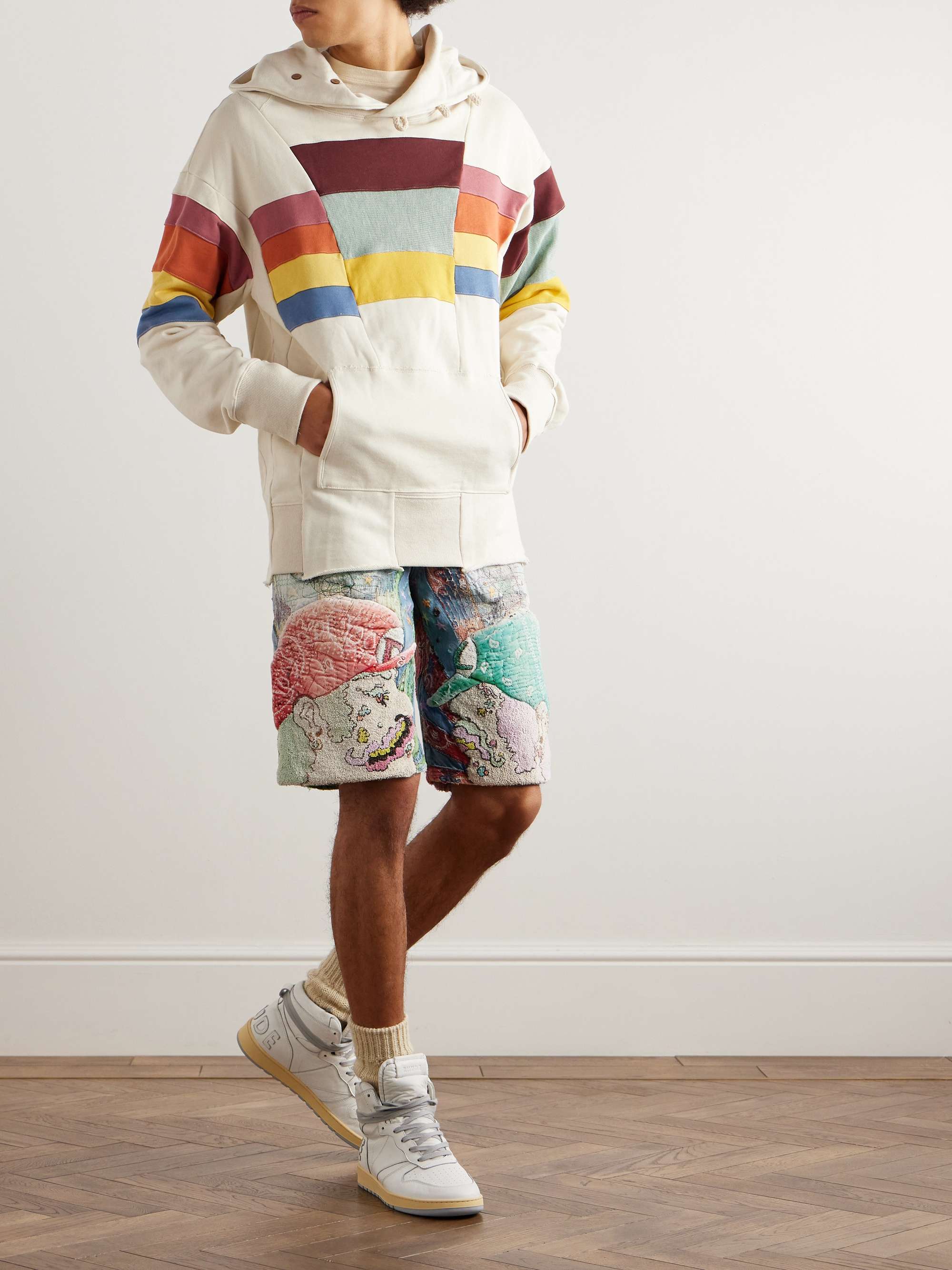 Blue Boro Straight-Leg Embroidered Appliquéd Denim Shorts | PROLETA RE ...