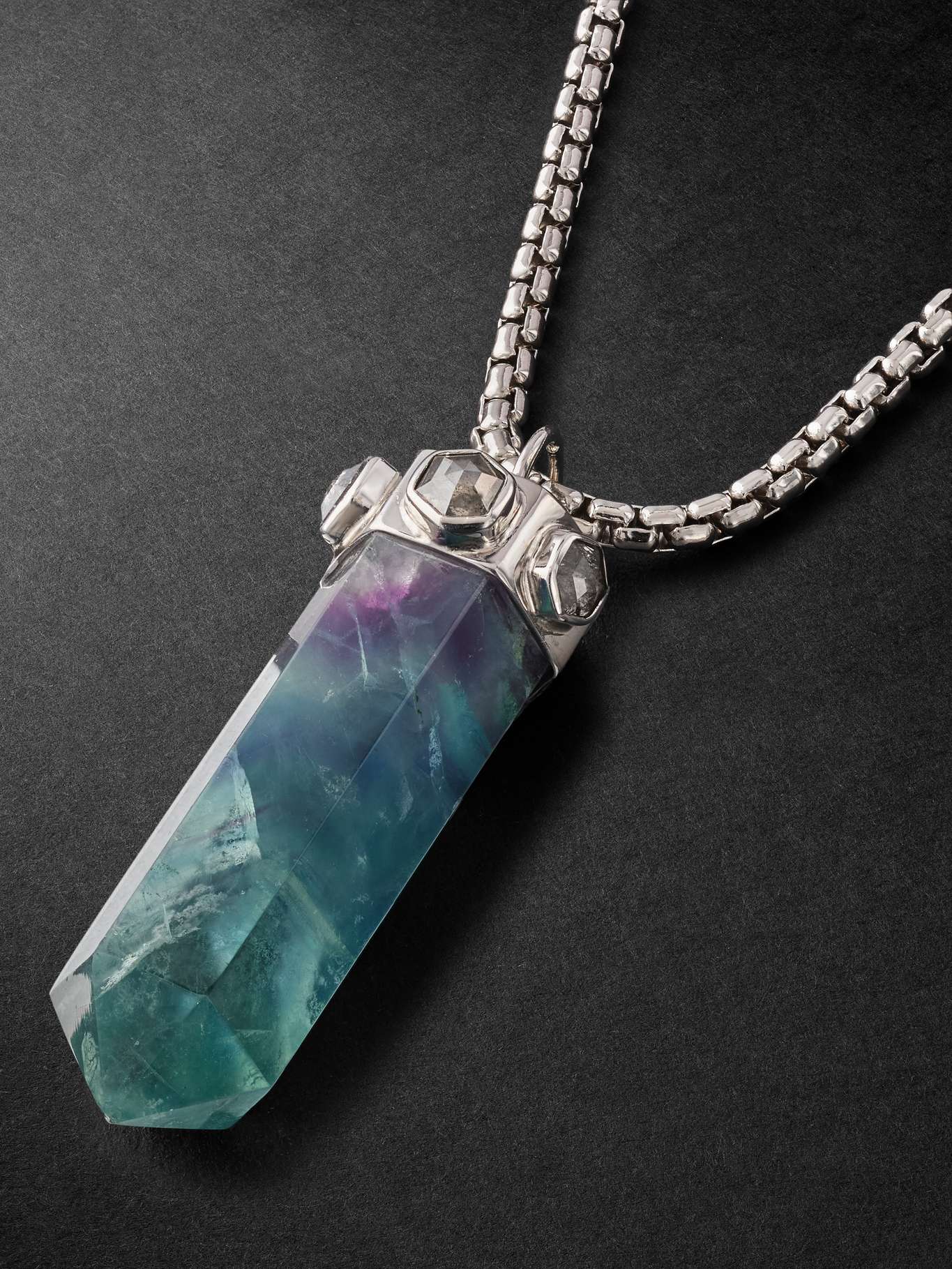 JACQUIE AICHE Hexagon White Gold, Fluorite and Diamond Necklace for Men | MR PORTER