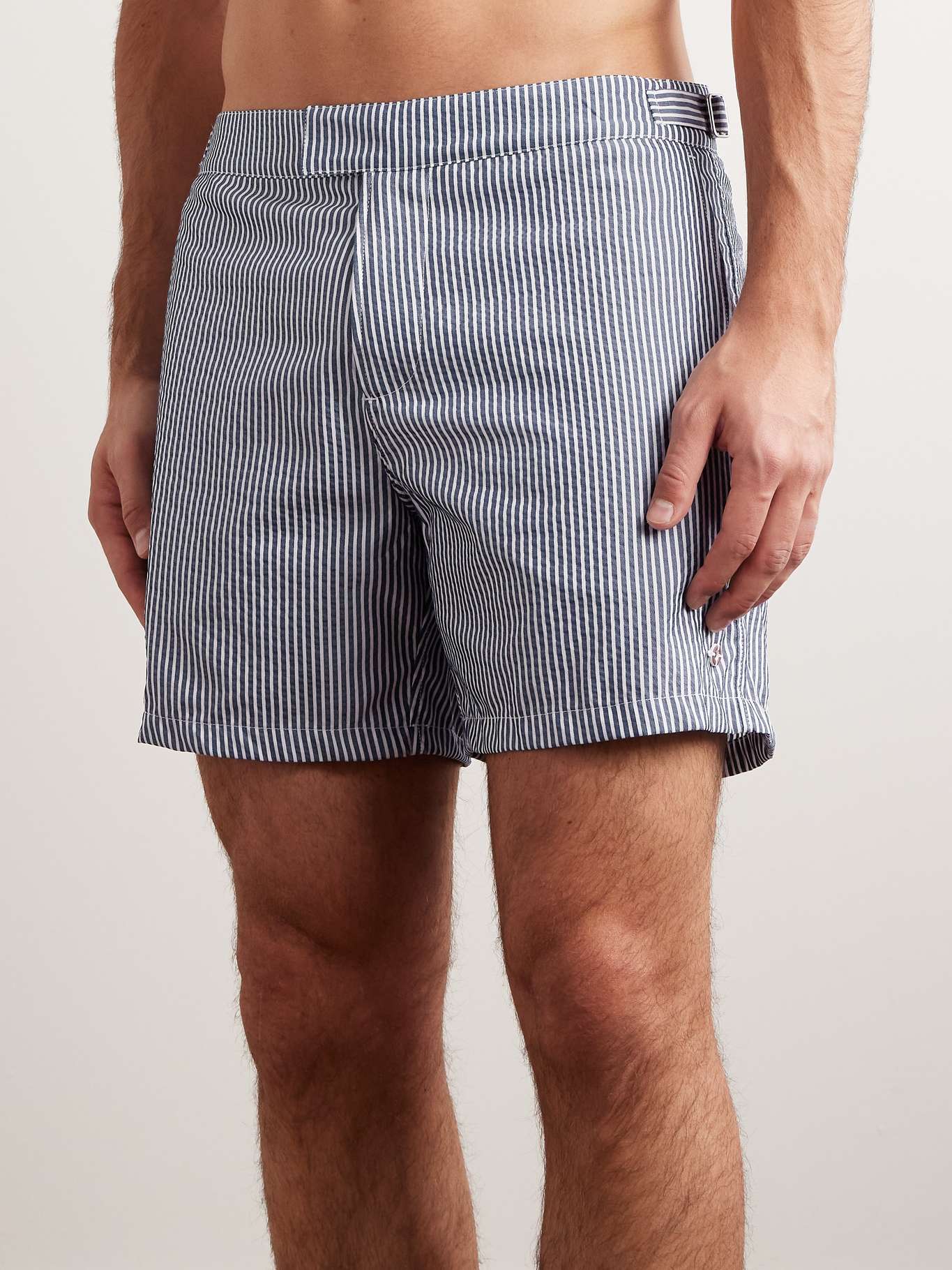 LORO PIANA Schooner Straight-Leg Mid-Length Striped Seersucker Swim ...
