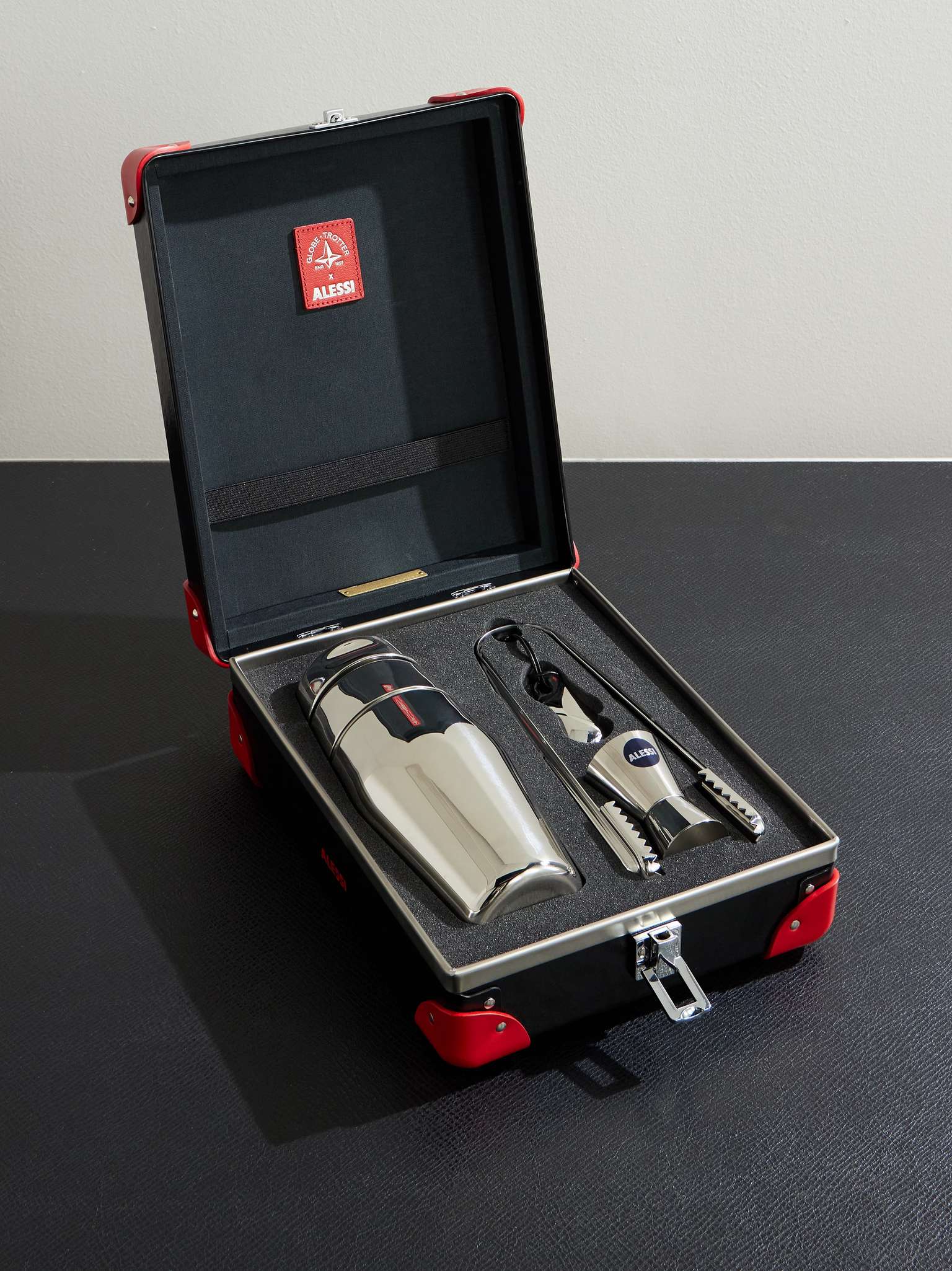 GLOBE-TROTTER + Alessi Leather-Trimmed Stainless Steel Cocktail Set for ...