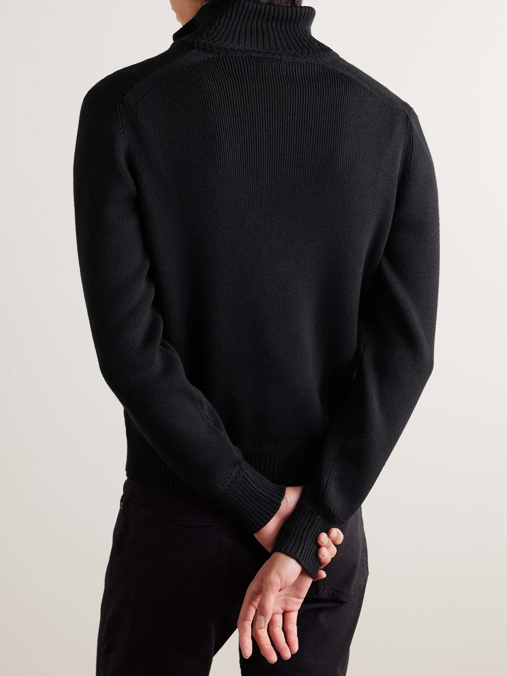 TOM FORD Ribbed Merino Wool and Silk-Blend Half-Zip Sweater TOM FORD Ribbed Merino Wool and Silk-Blend Half-Zip Sweater