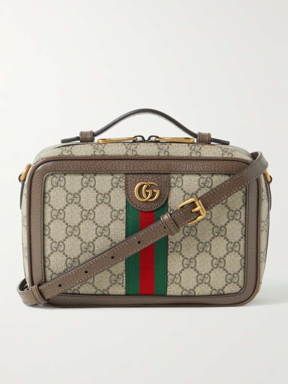GUCCI Ophidia Small Leather-Trimmed Monogrammed Coated-Canvas Shoulder ...