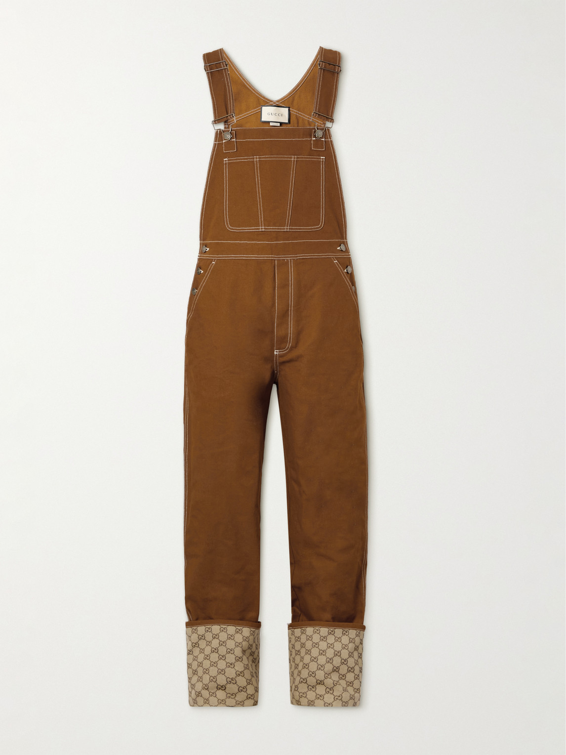 Gucci Slim-fit Logo-jacquard Cotton-blend And Denim Overalls In Brown ...