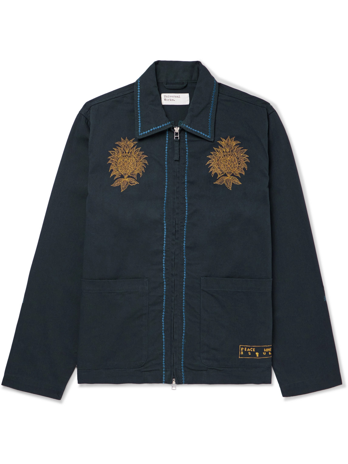 Universal Works - Embroidered Cotton-Twill Jacket - Men - Blue - XL ...