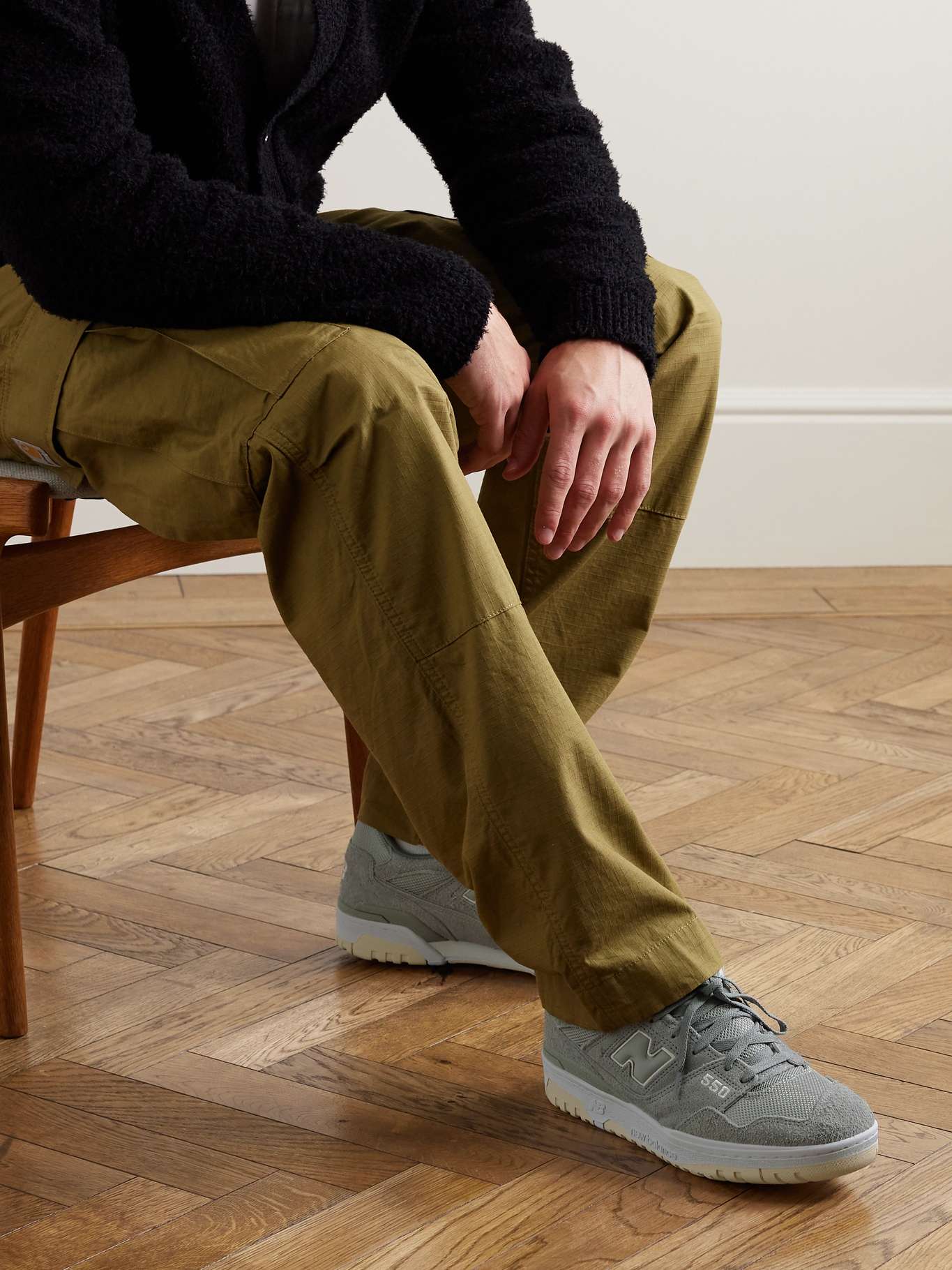 Gray 550 Leather-Trimmed Suede and Mesh Sneakers | NEW BALANCE | MR PORTER