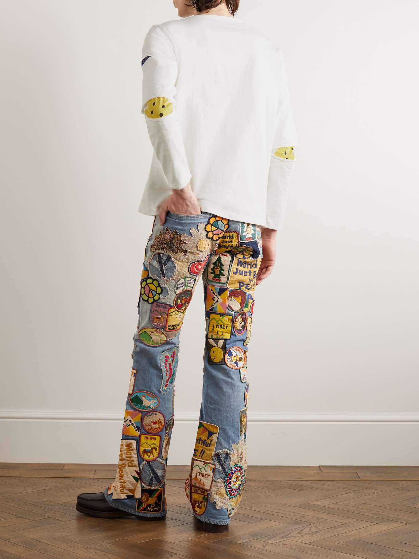 KAPITAL Logo-Appliquéd Cut-Out Printed Cotton-Jersey T-Shirt for Men ...