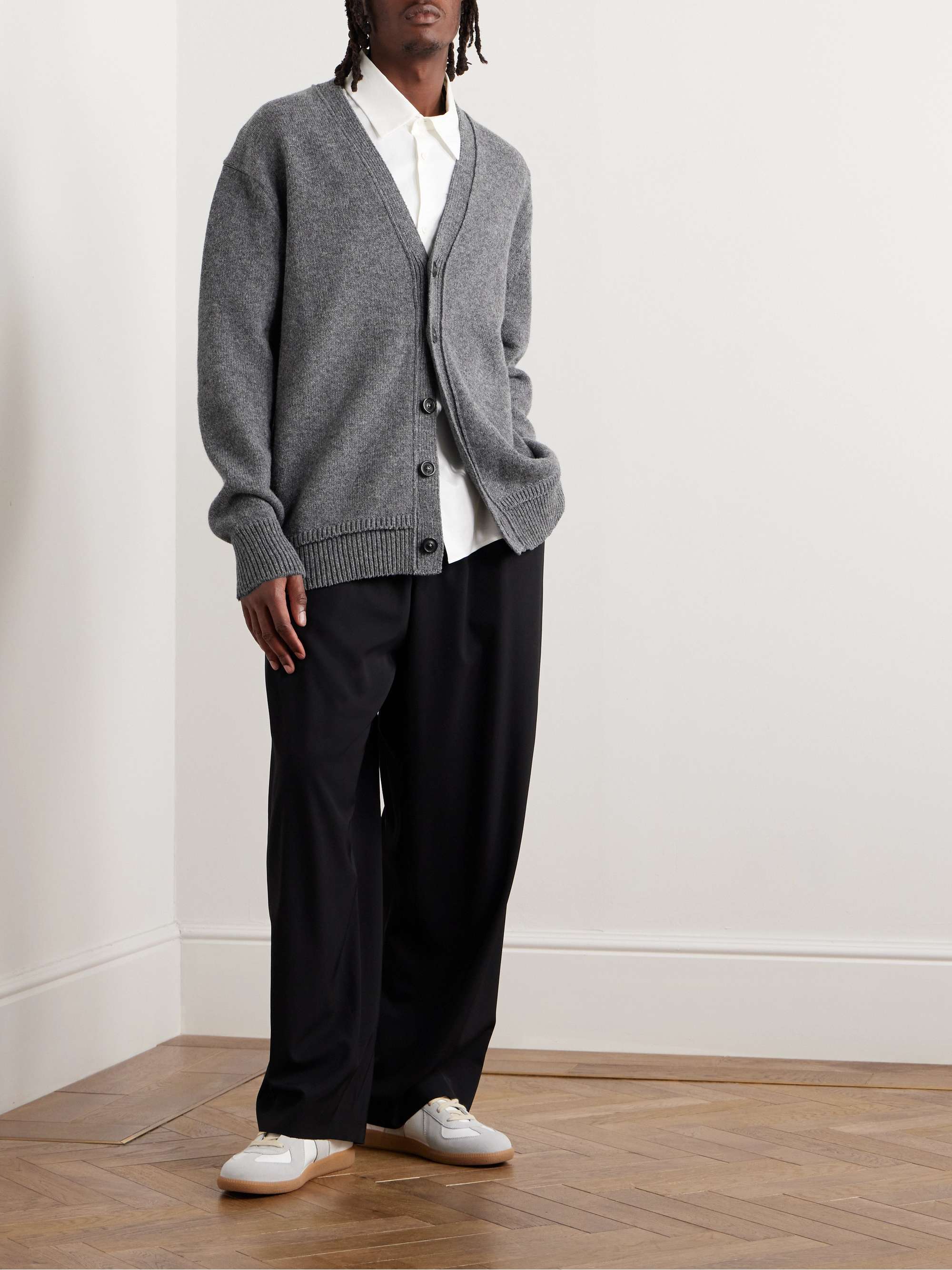 MAISON MARGIELA Suede-Trimmed Wool, Linen and Cotton-Blend Cardigan for Men | MR PORTER