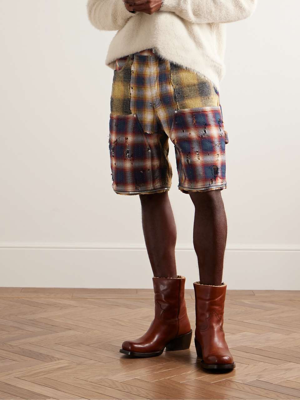 GIVENCHY Straight-Leg Convertible Distressed Checked Cotton-Flannel ...