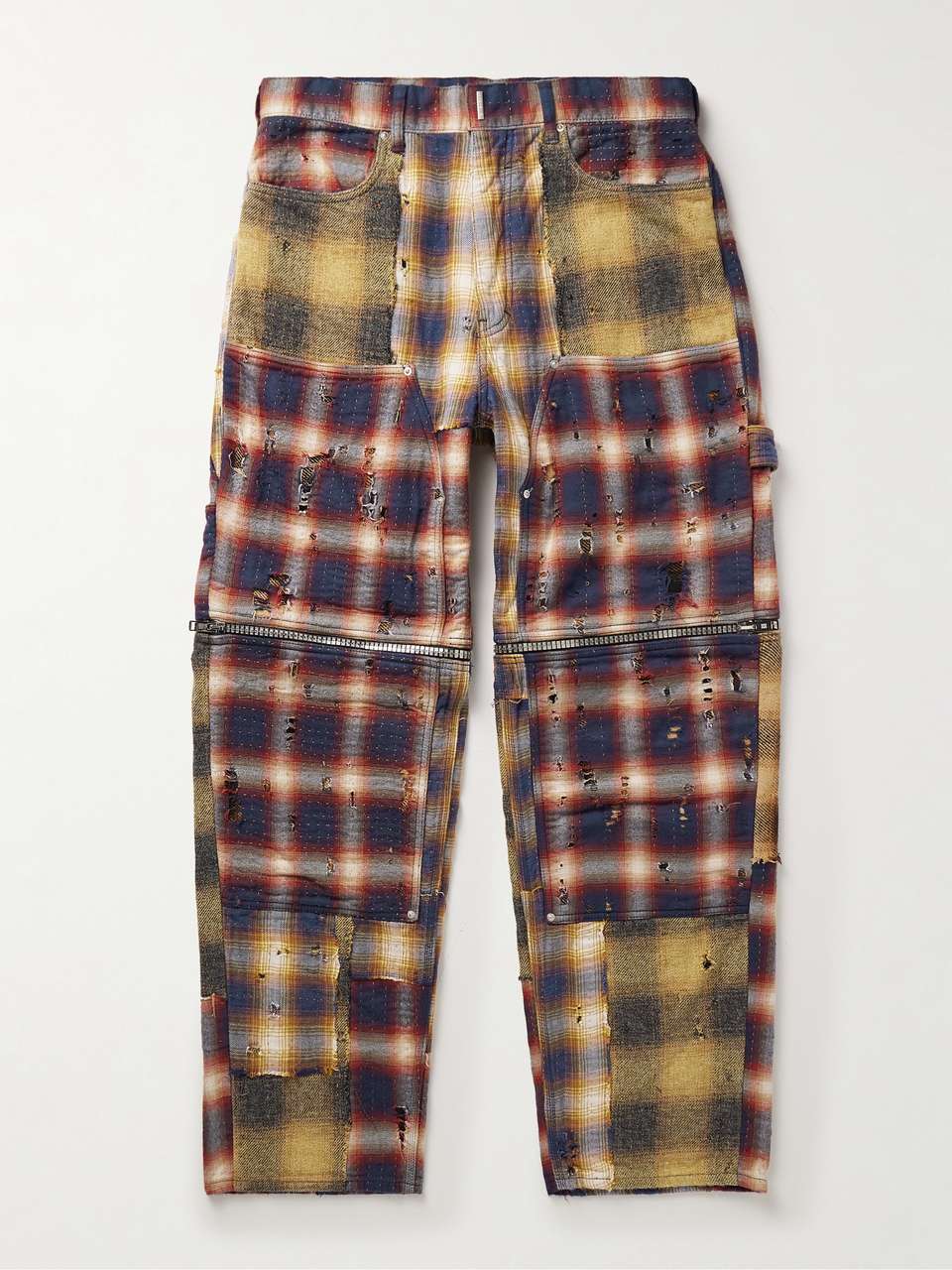 GIVENCHY Straight-Leg Convertible Distressed Checked Cotton-Flannel ...