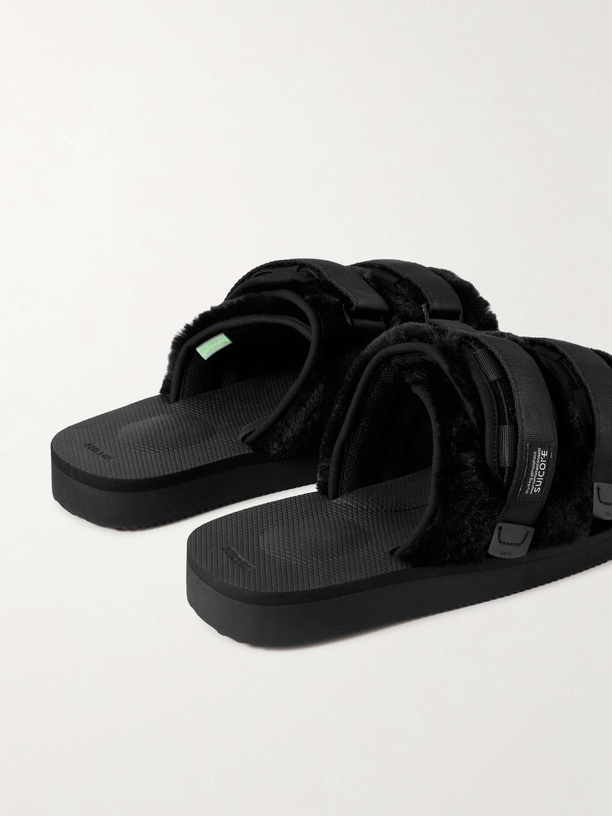 SUICOKE Moto Webbing and Shell-Trimmed Faux Fur Slides for Men | MR PORTER