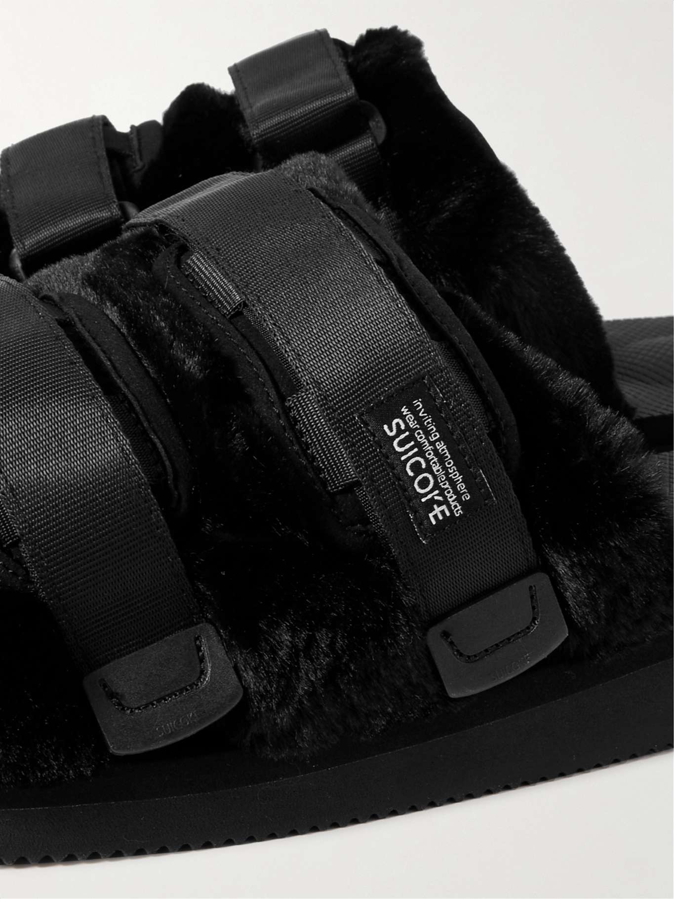 SUICOKE Moto Webbing and Shell-Trimmed Faux Fur Slides for Men | MR PORTER