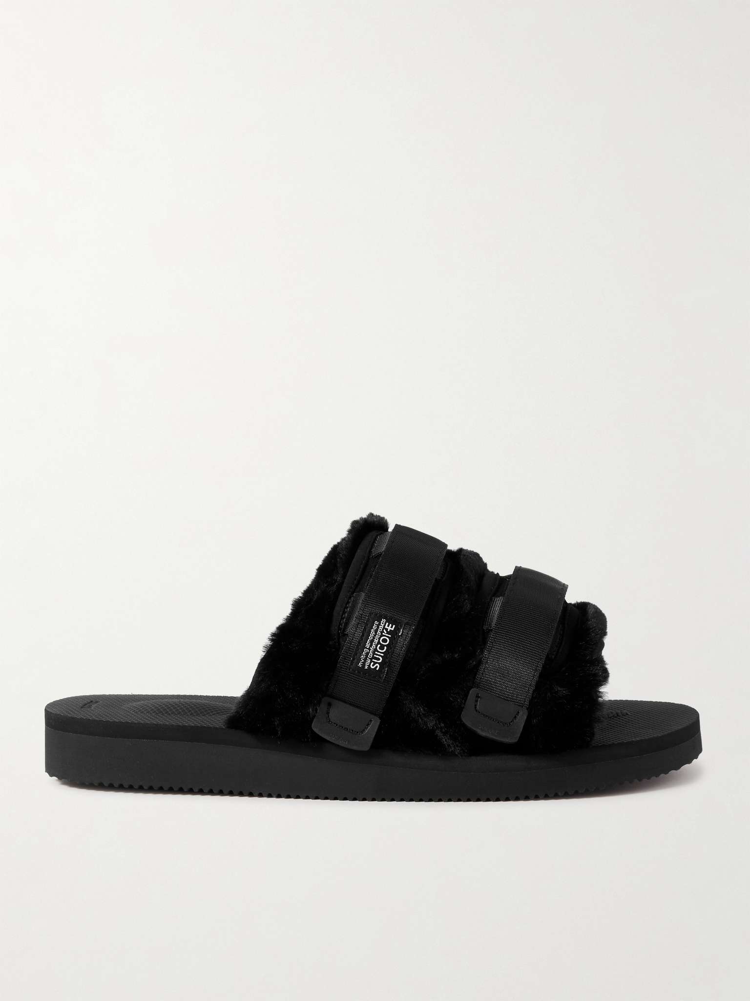 SUICOKE Moto Webbing and Shell-Trimmed Faux Fur Slides for Men | MR PORTER