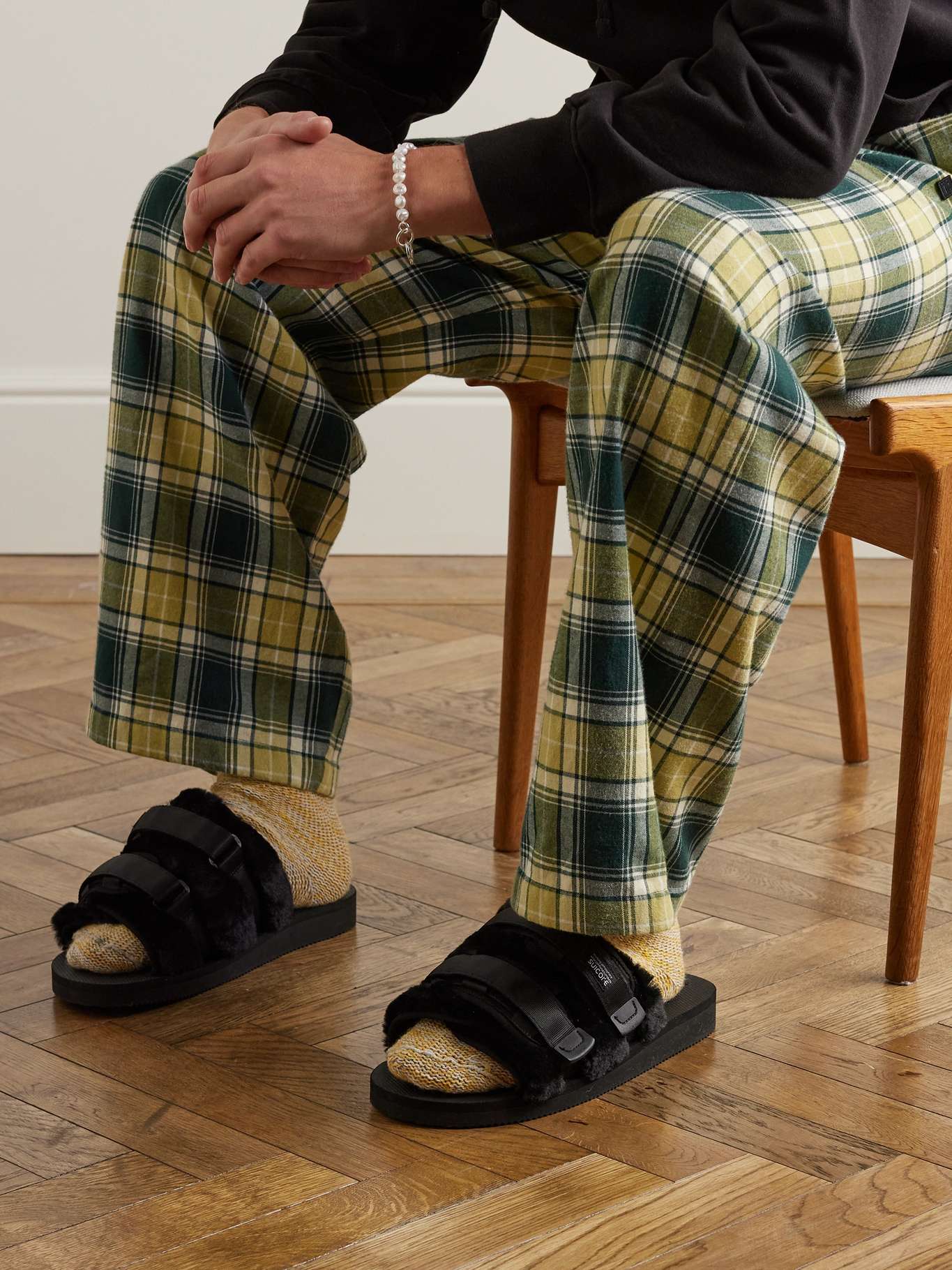 SUICOKE Moto Webbing and Shell-Trimmed Faux Fur Slides for Men | MR PORTER