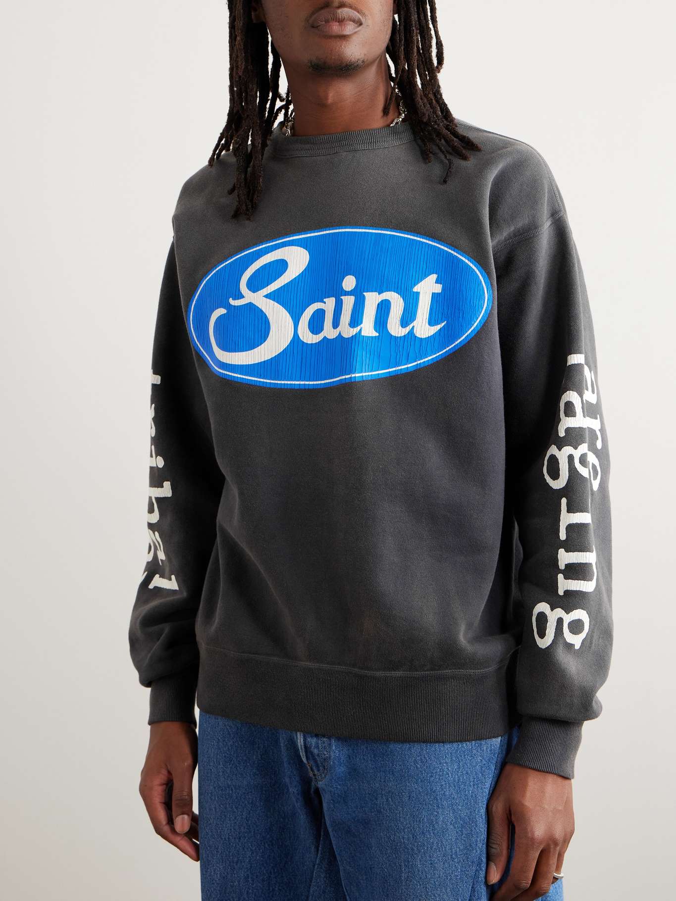 SAINT MXXXXXX Logo-Print Distressed Cotton-Jersey Sweatshirt for Men ...
