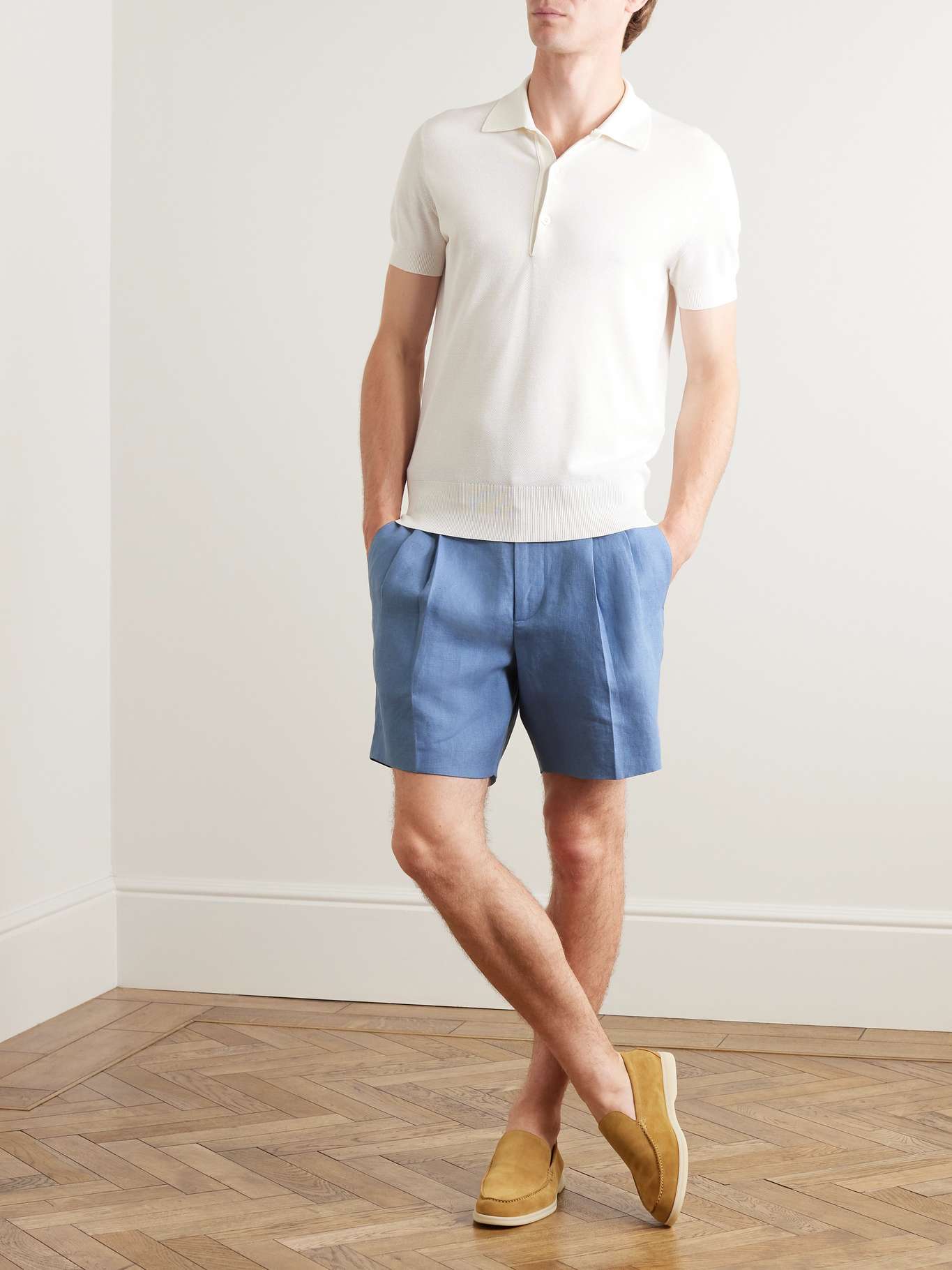 LORO PIANA Straight-Leg Pleated Linen Bermuda Shorts for Men | MR PORTER