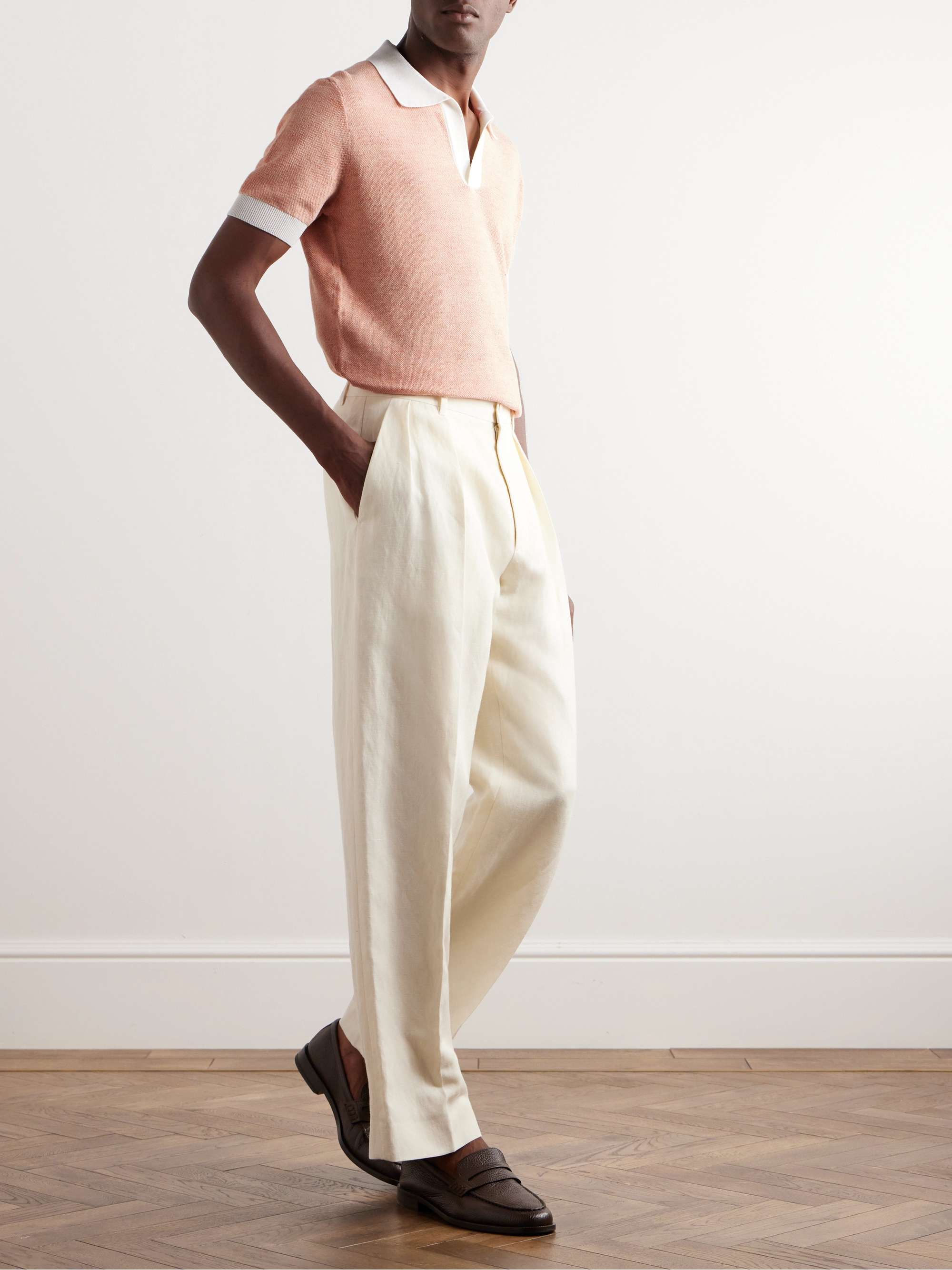 Orange Cotton and Linen-Blend Piqué Polo Shirt | THOM SWEENEY | MR PORTER