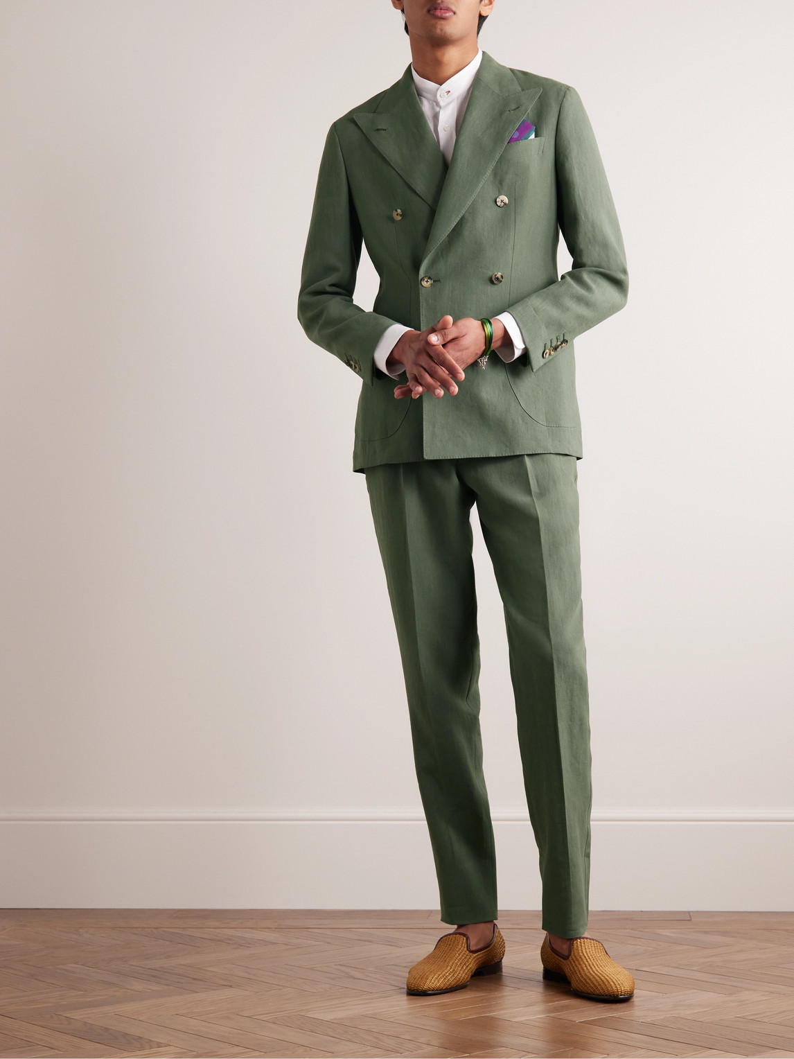 Thom Sweeney - Unstructured Double-Breasted Linen Suit Jacket - Curated ...