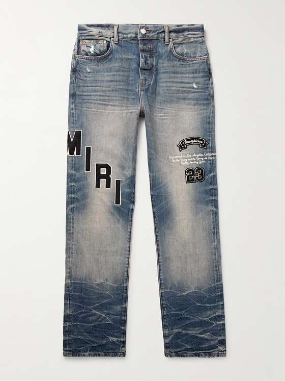 AMIRI Straight-Leg Logo-Appliquéd Embroidered Distressed Jeans for Men ...
