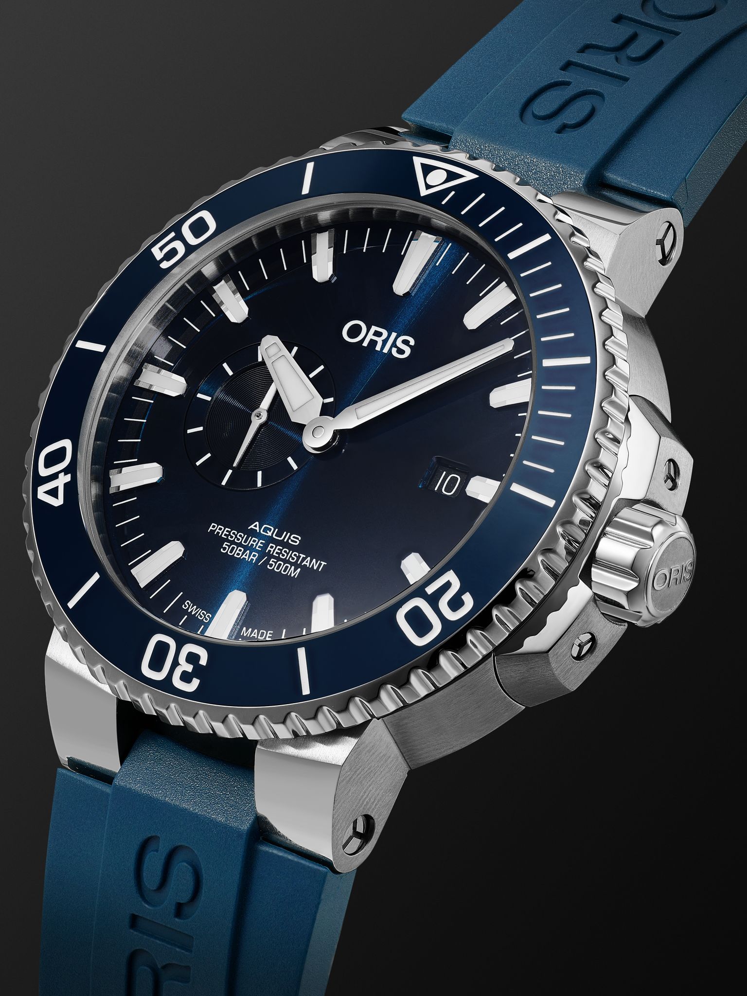 ORIS Aquis Small Second Date Automatic 45.5mm Stainless Steel and Rubber Watch, Ref. No. 01 743 ...