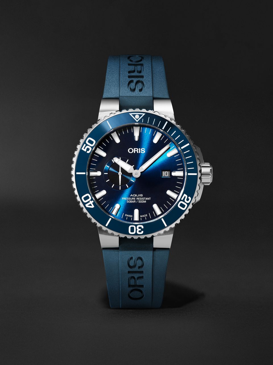 ORIS Aquis Small Second Date Automatic 45.5mm Stainless Steel and Rubber Watch, Ref. No. 01 743 ...