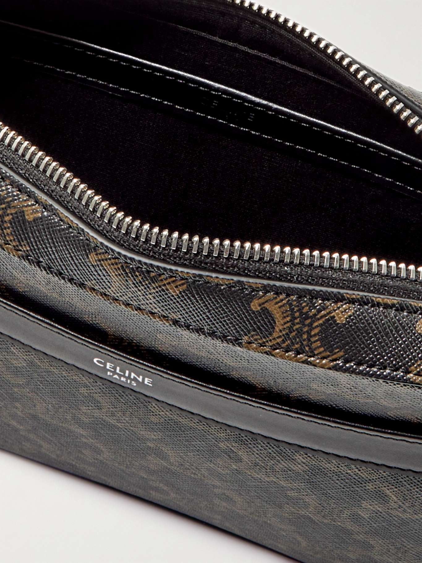 CELINE HOMME Triomphe Mini Leather-Trimmed Monogrammed Coated-Canvas ...