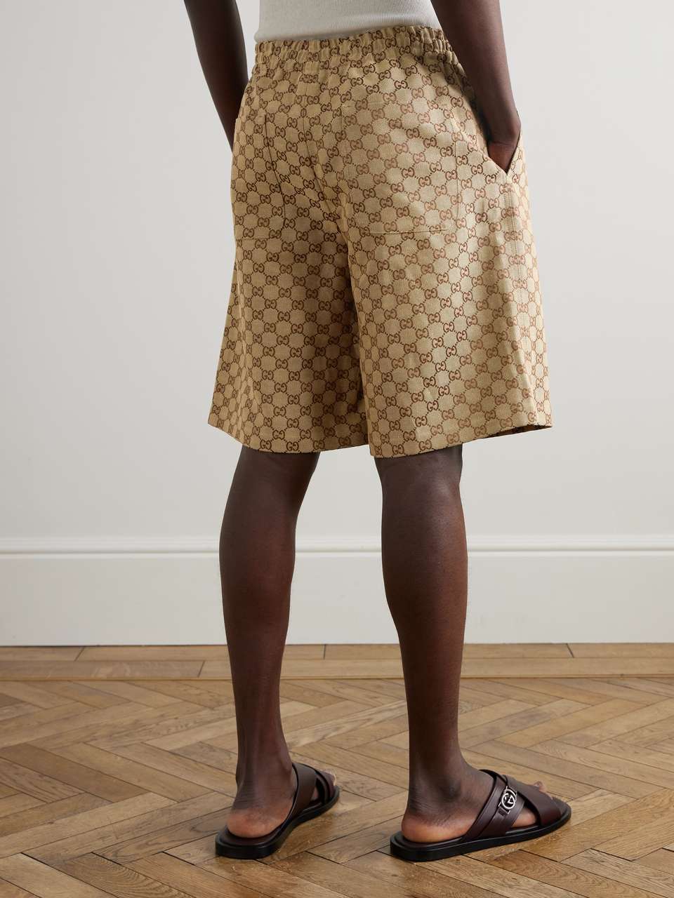 GUCCI Wide-Leg Monogrammed Linen-Blend Shorts for Men | MR PORTER